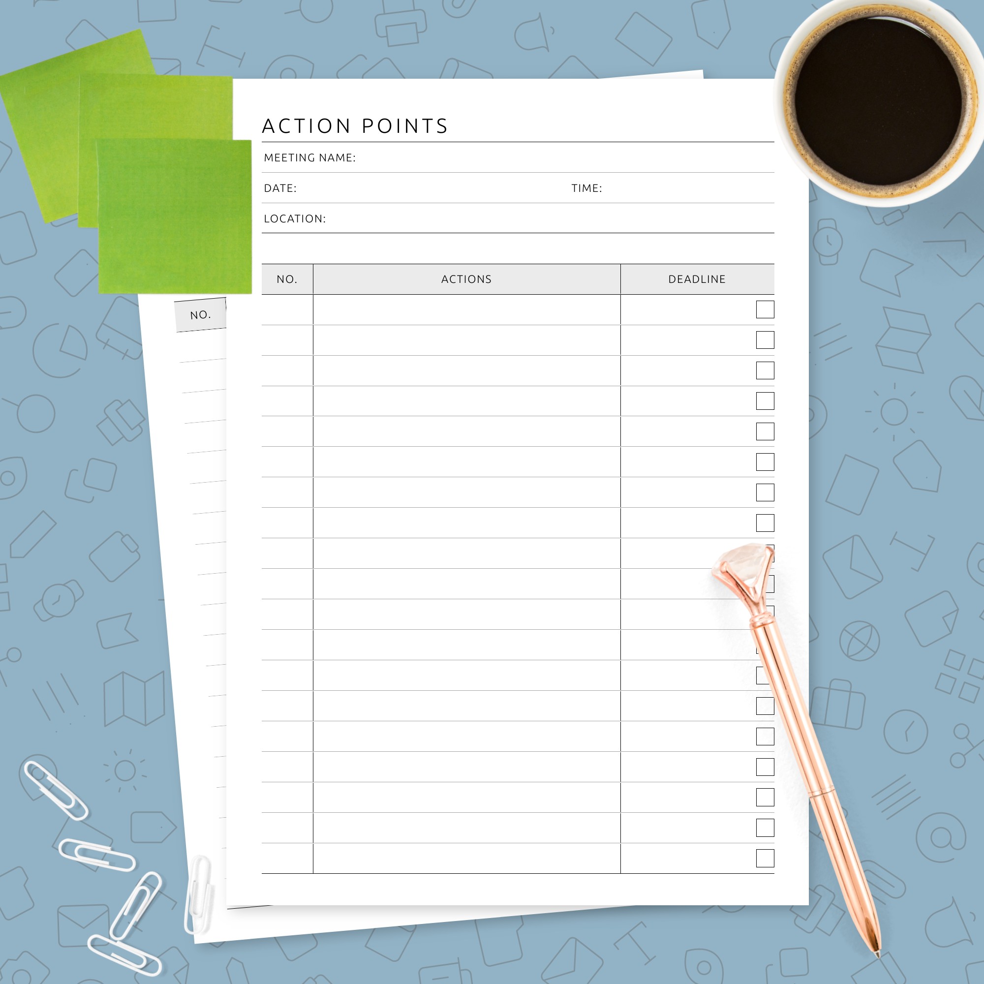 Action Points Meeting Template Template - Printable PDF