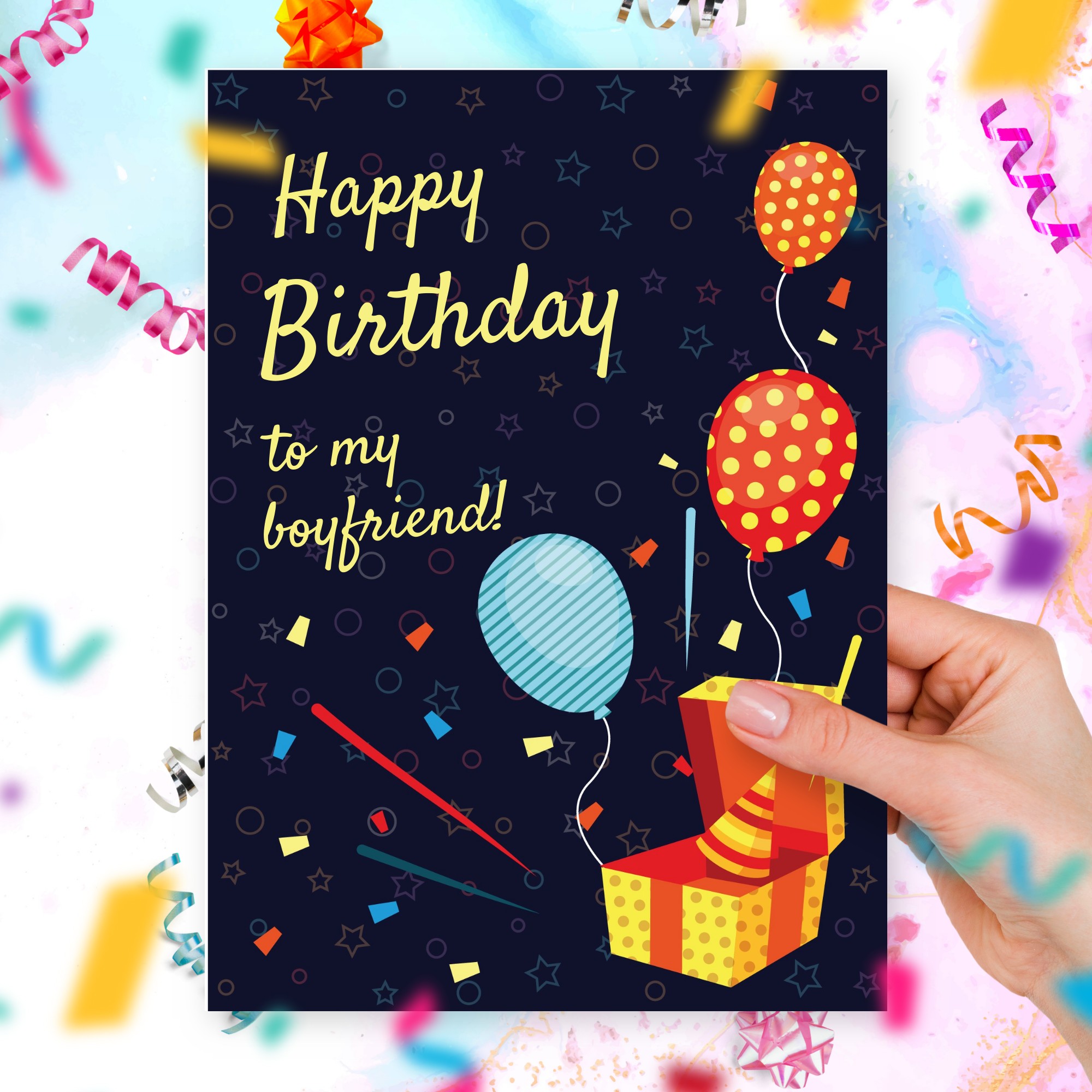 Birthday Card For Boyfriend - Handmade Style Template Editable Online