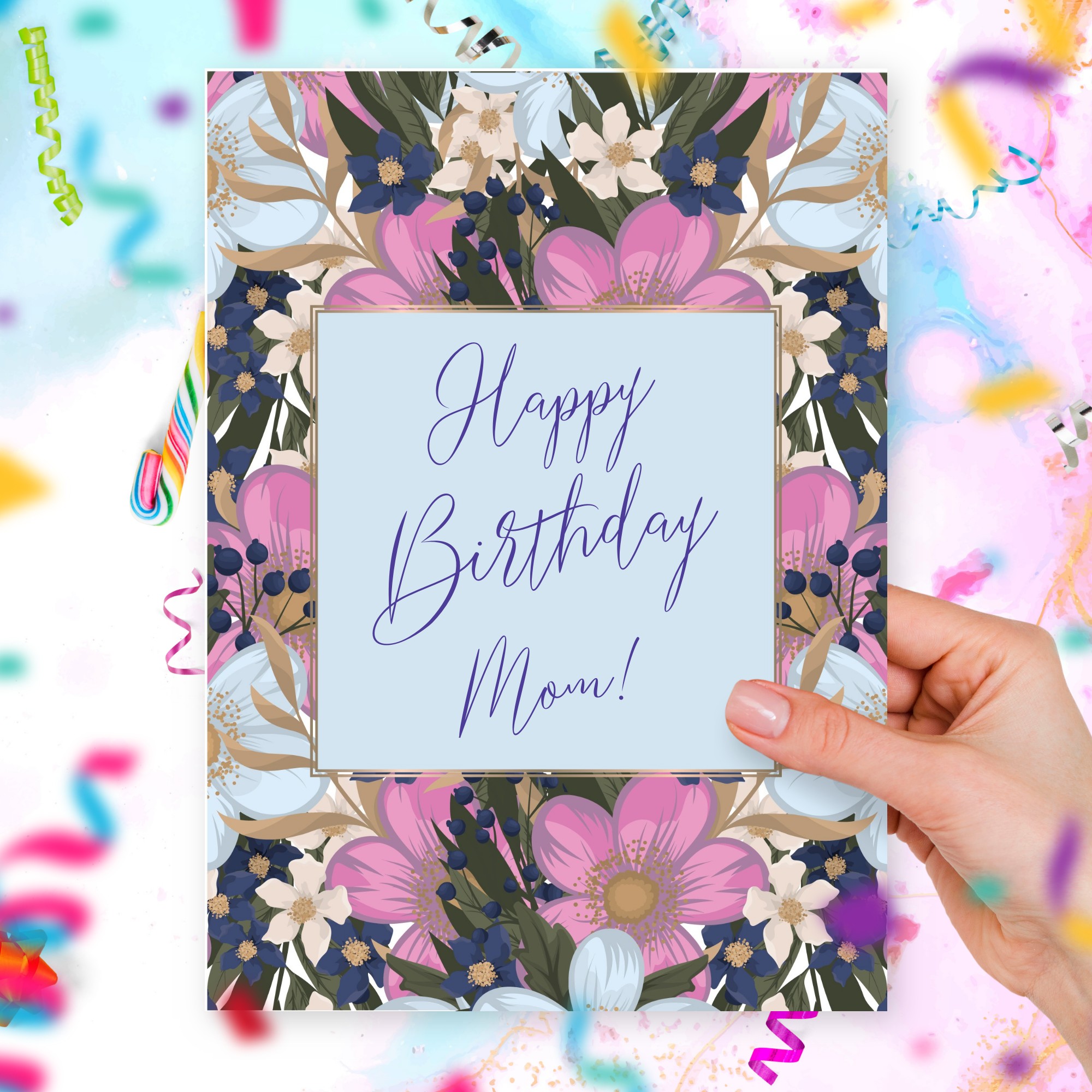 Birthday Card For Mom - Floral Style Template Editable Online