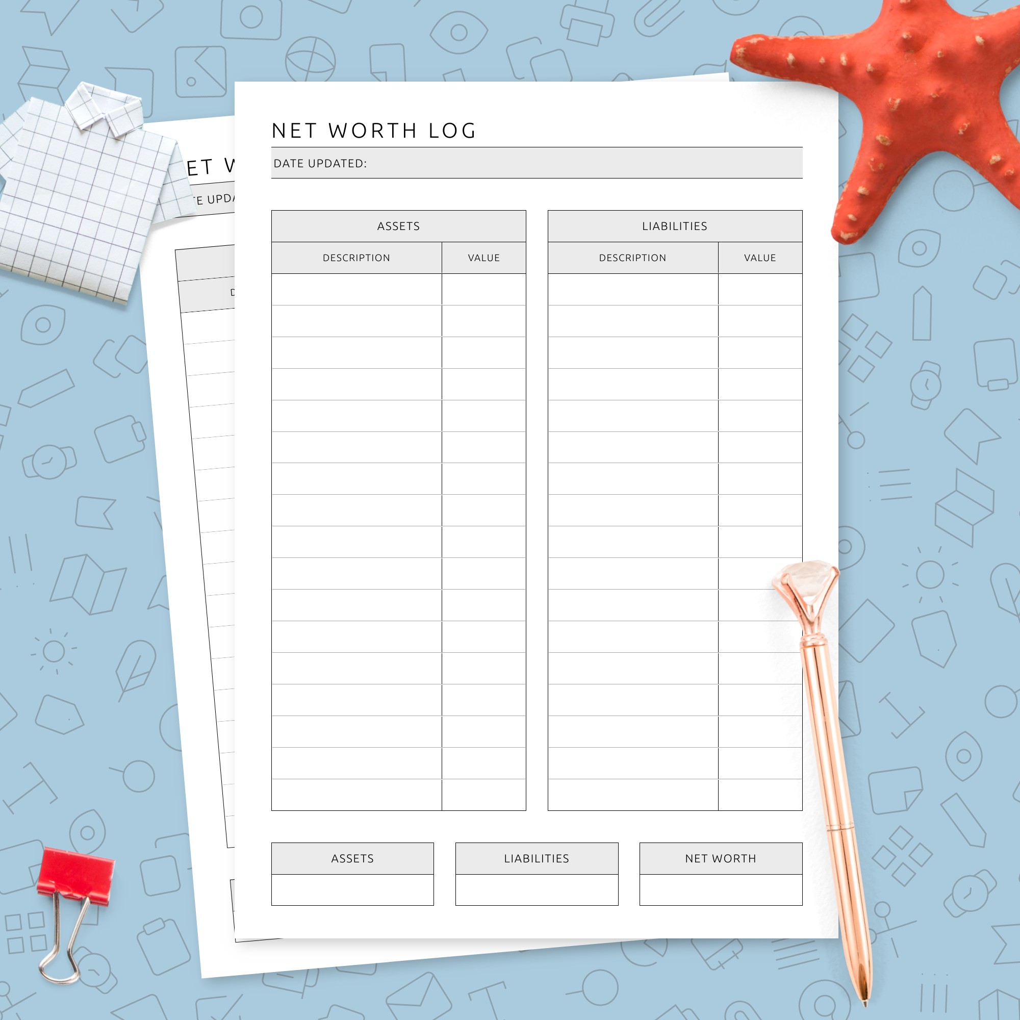 Blank Net Worth Log Template Template - Printable PDF