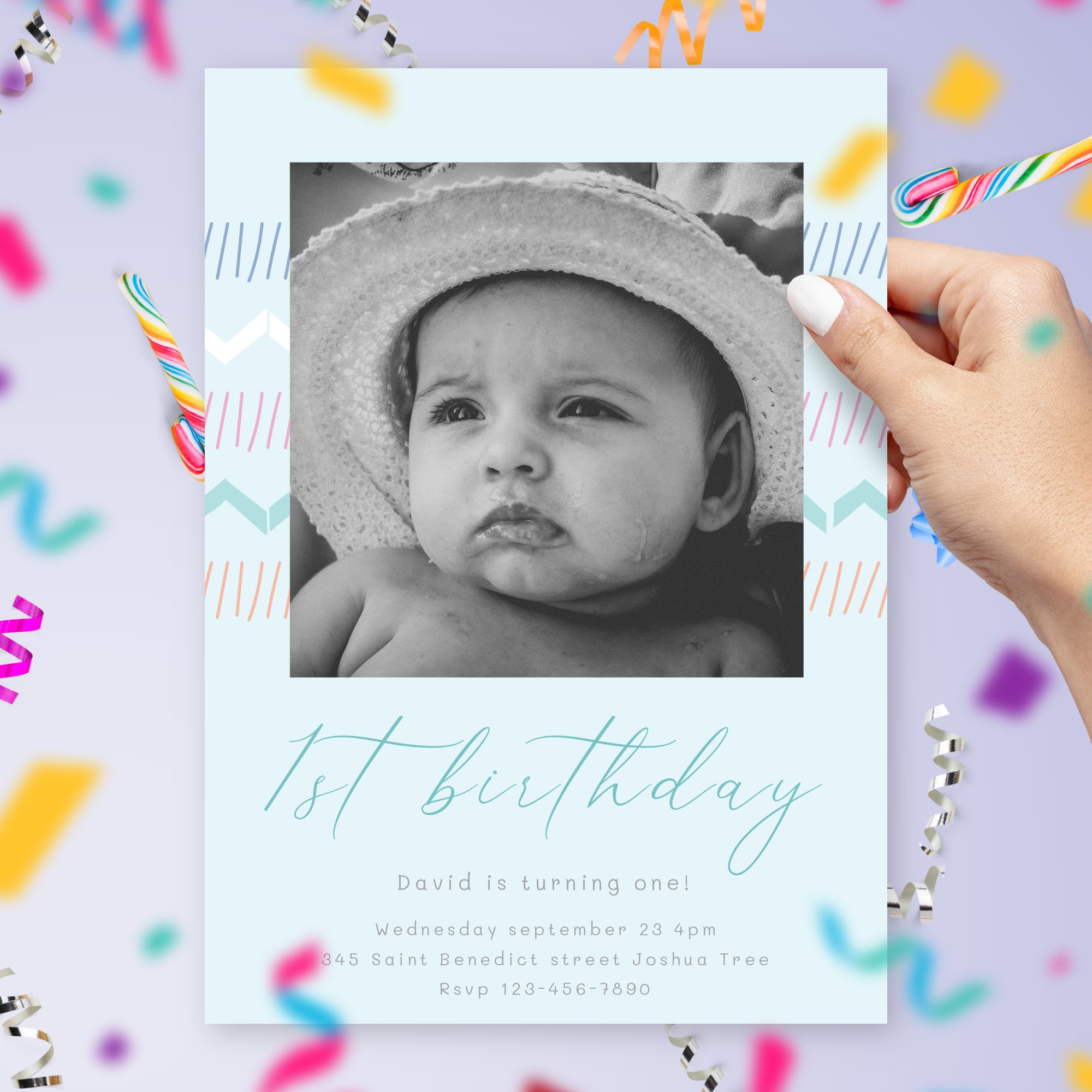 Blue Ethnic Ornaments Boy First Birthday Invitation Template Online Maker