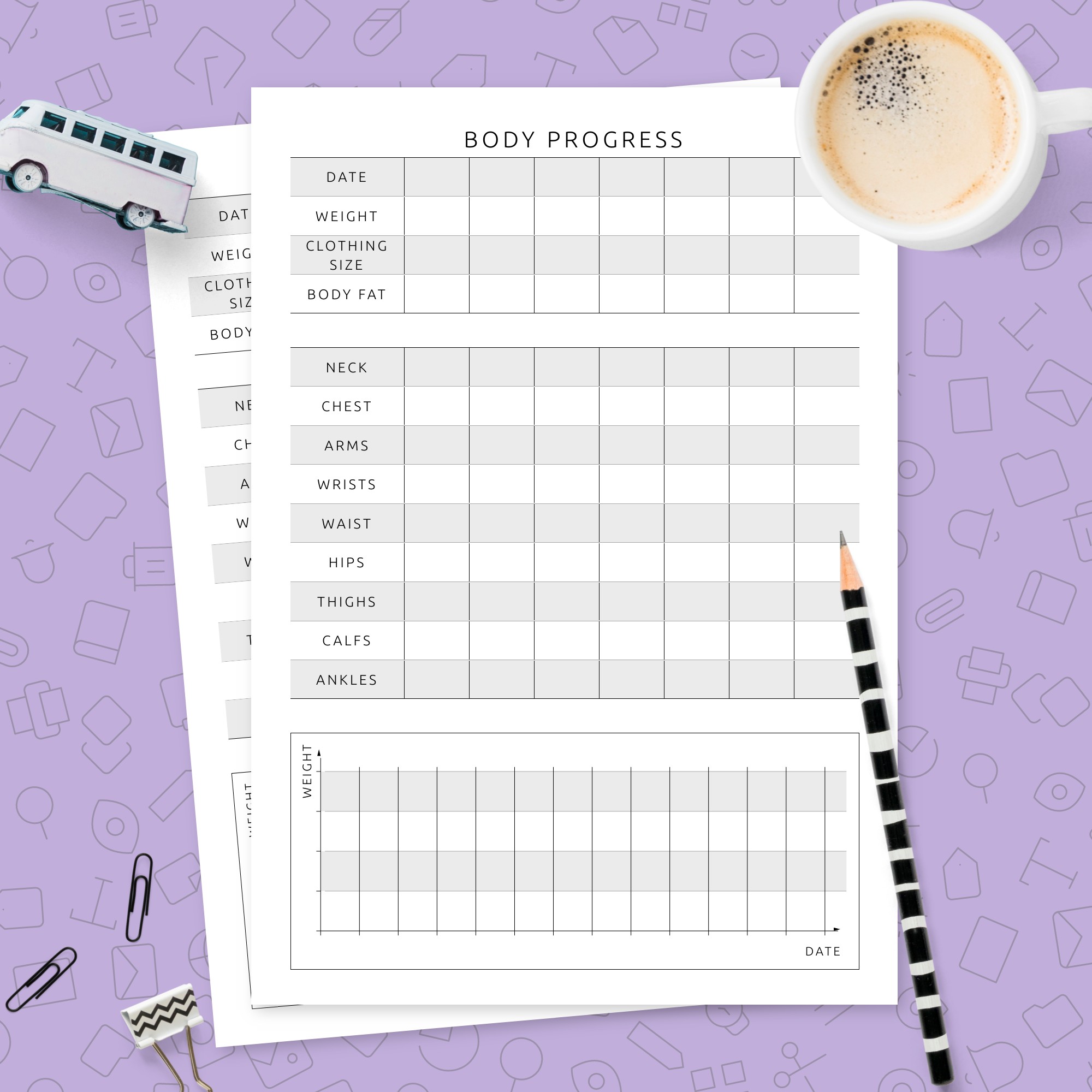 Body Weight Progress Template Template - Printable PDF