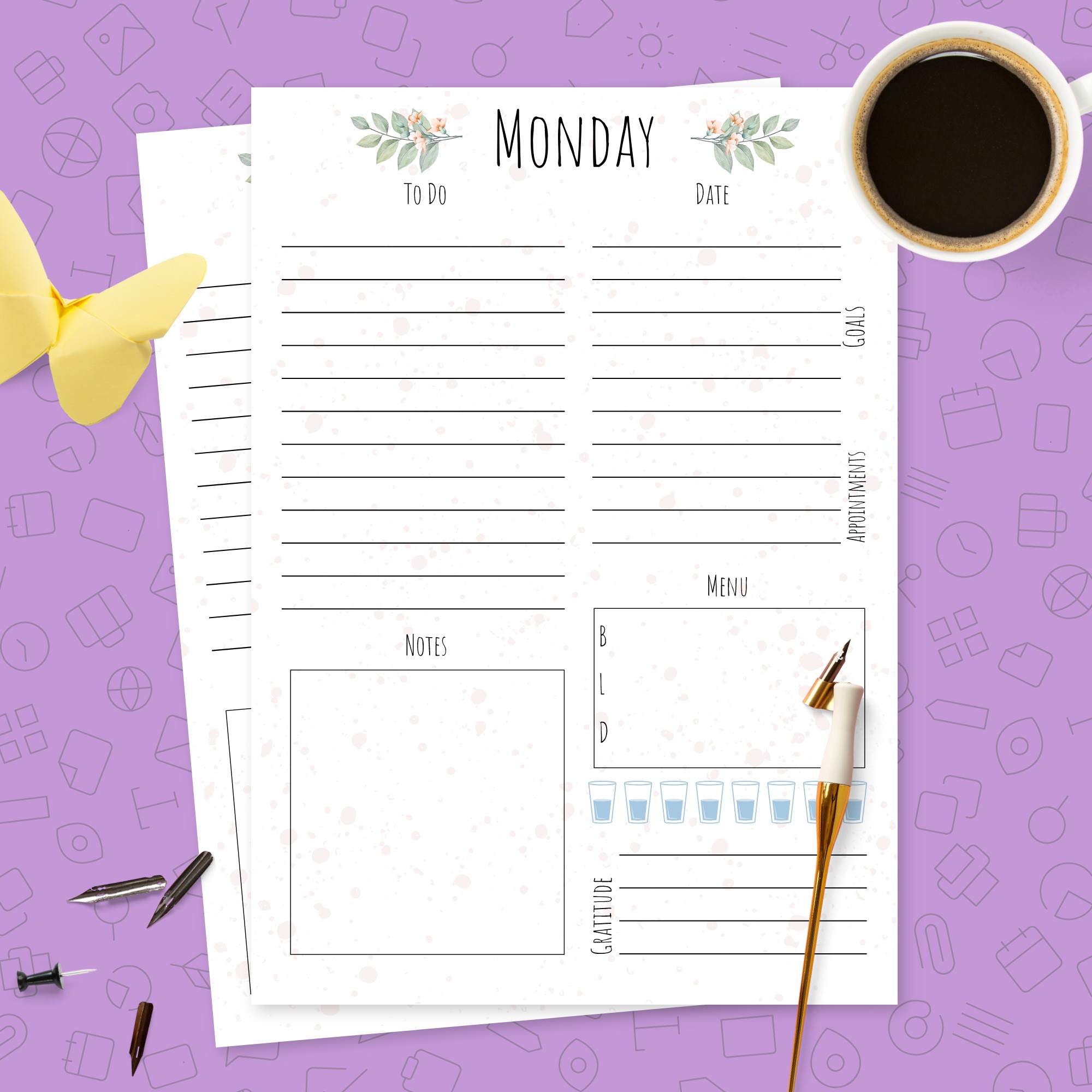 Cute Floral Weekly Planner Template - Download Printable PDF
