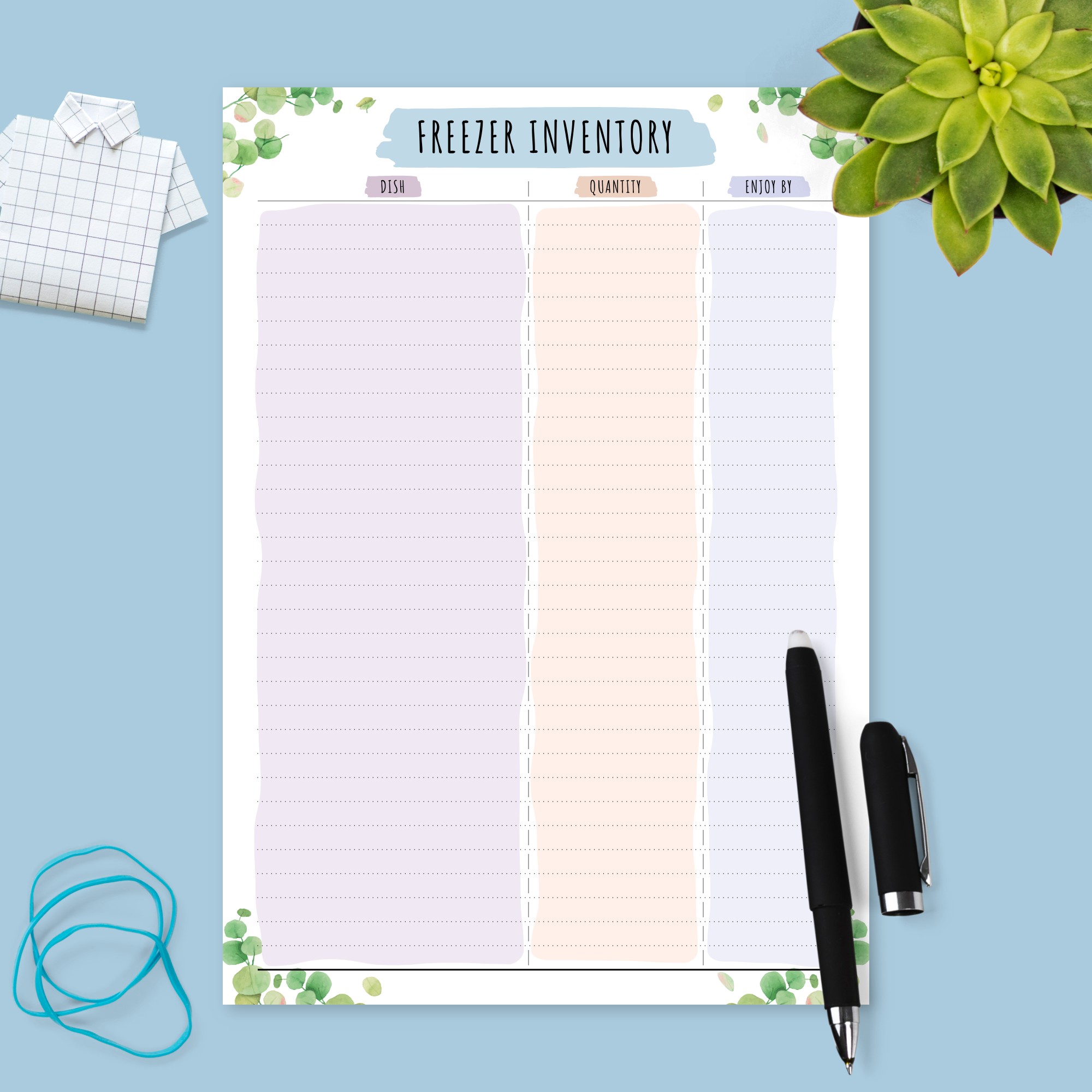 Botanical Freezer Inventory Template - Printable PDF