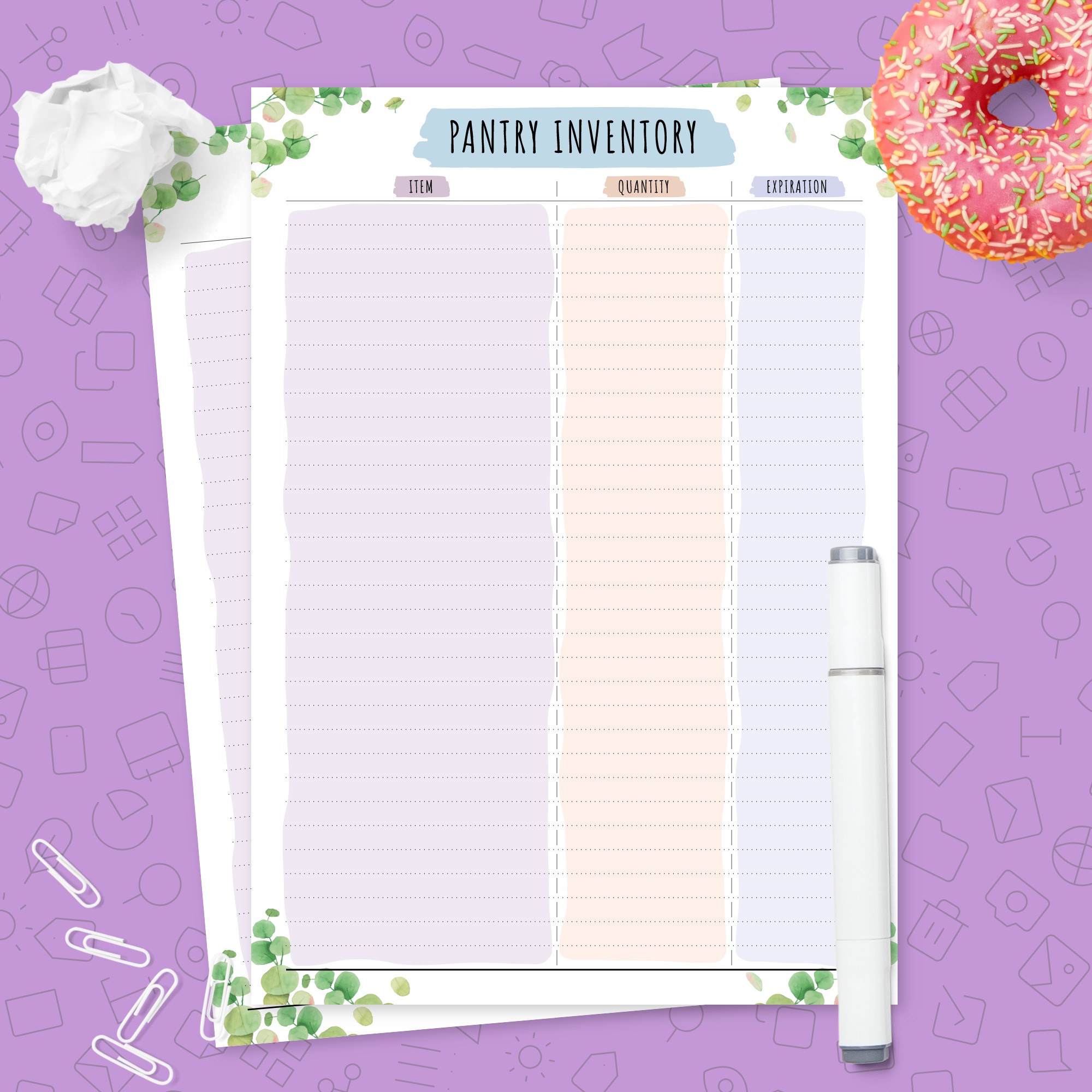 Botanical Pantry Inventory Template - Printable PDF