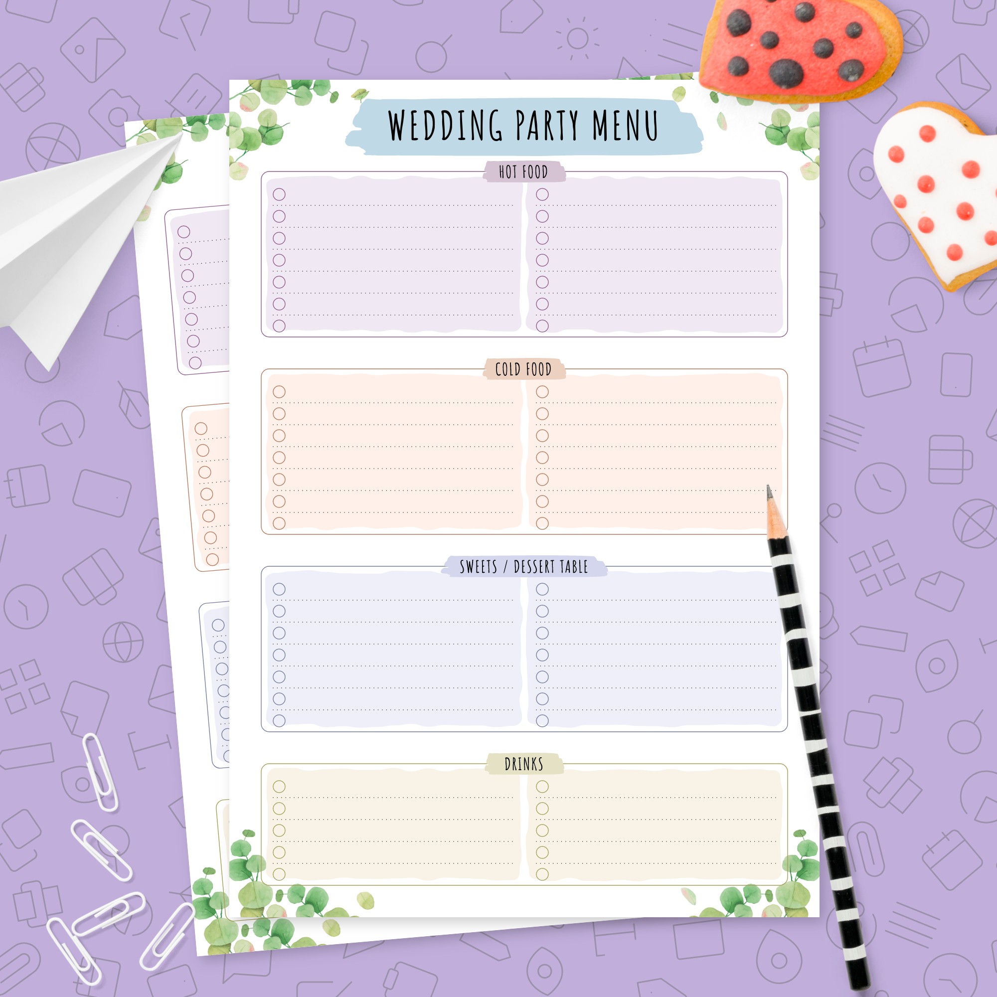 Botanical Wedding Party Menu Template Template - Printable PDF