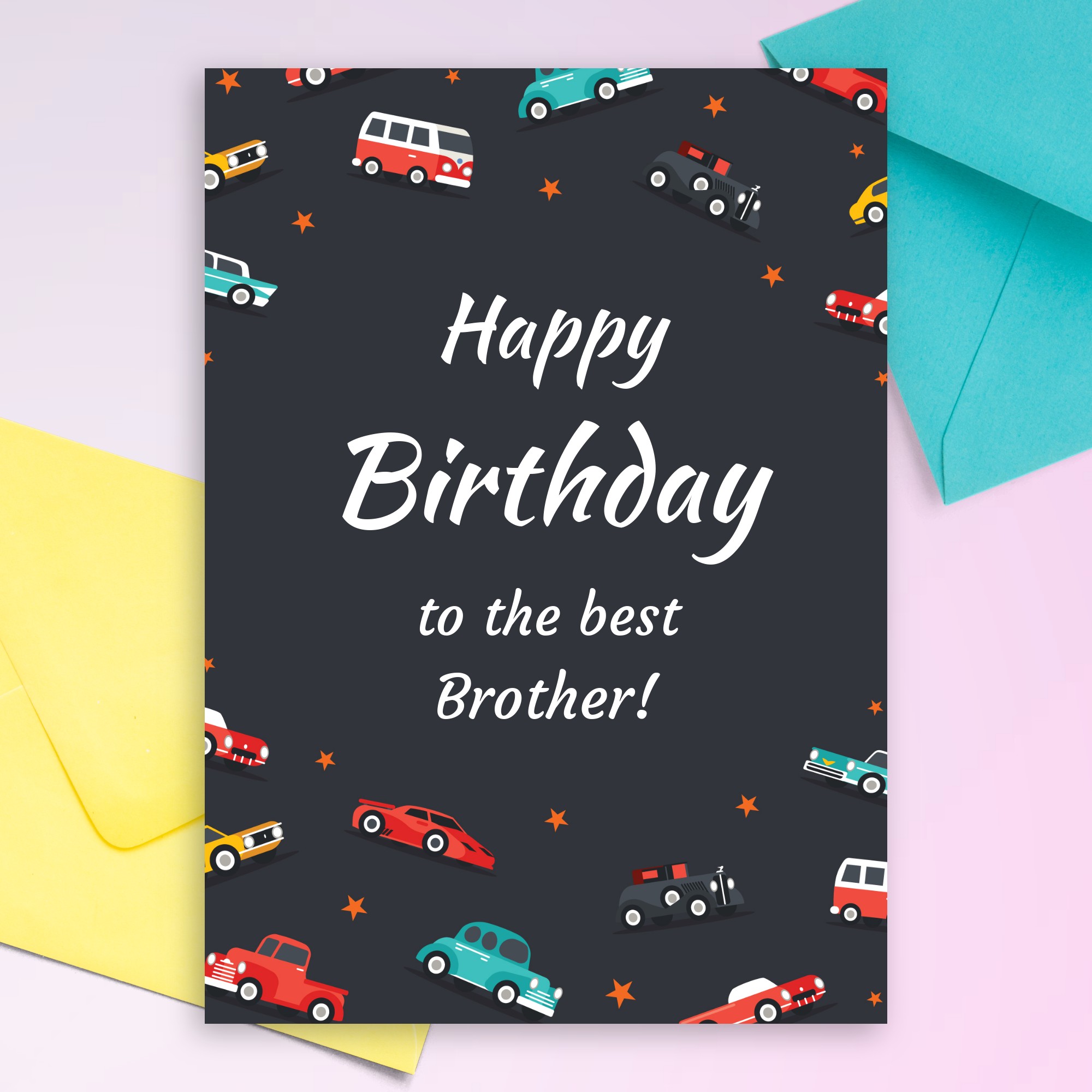 Cars And Vans Birthday Card For Brother Template Editable Online