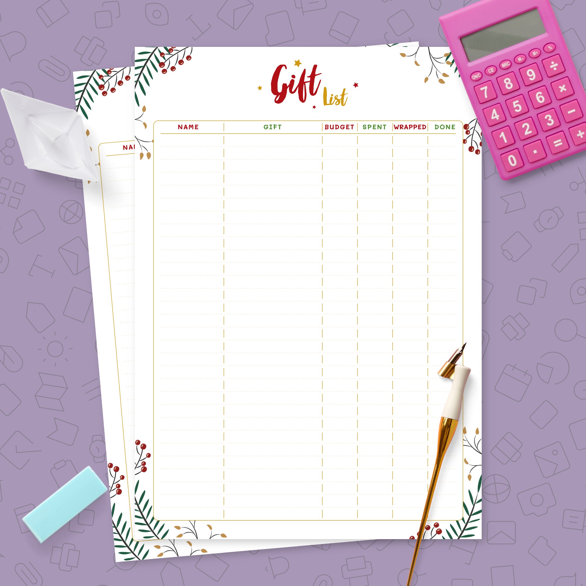 Christmas Style - Gift List Template - Printable PDF