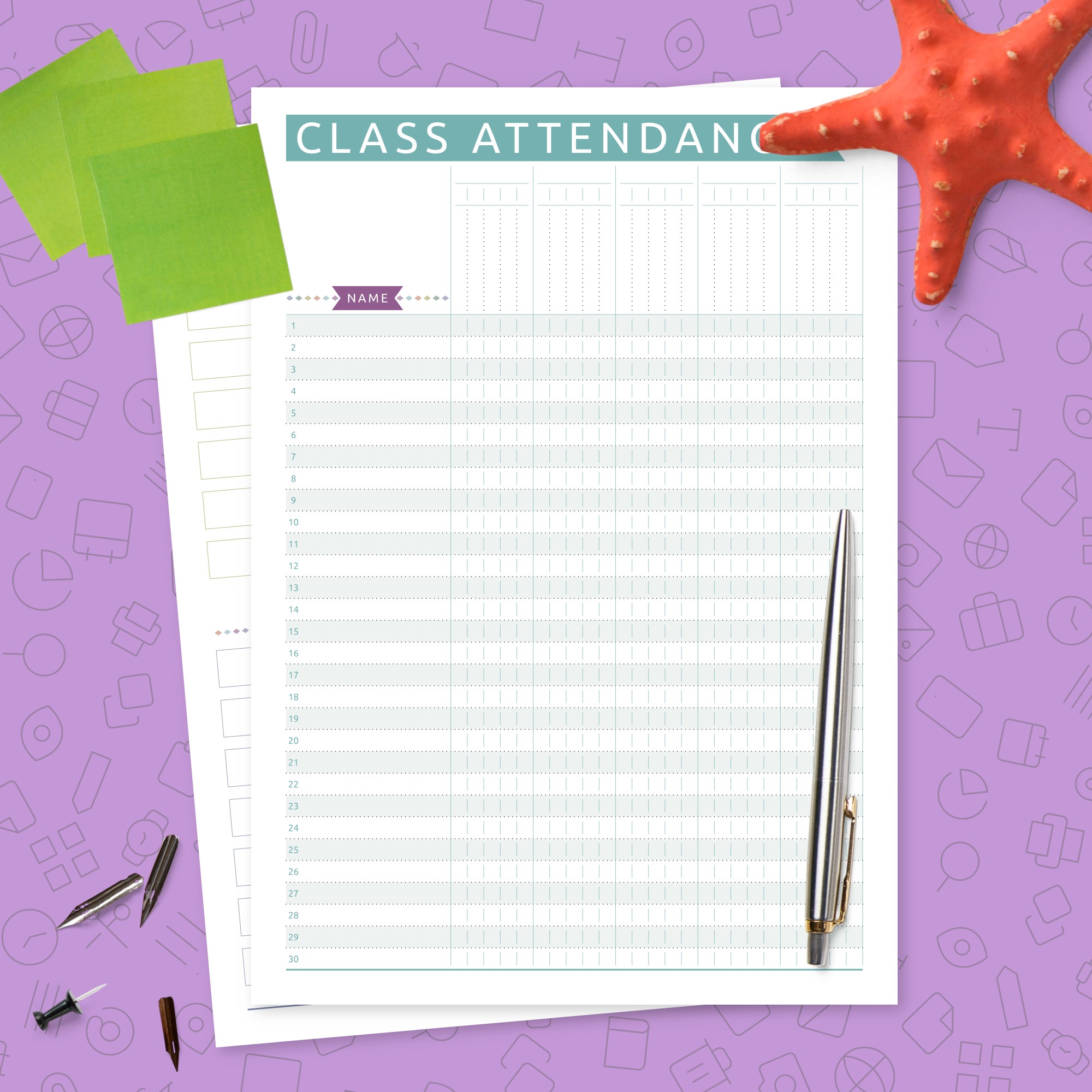 Class Attendance & Seating Chart Template (Casual) Template - Printable PDF