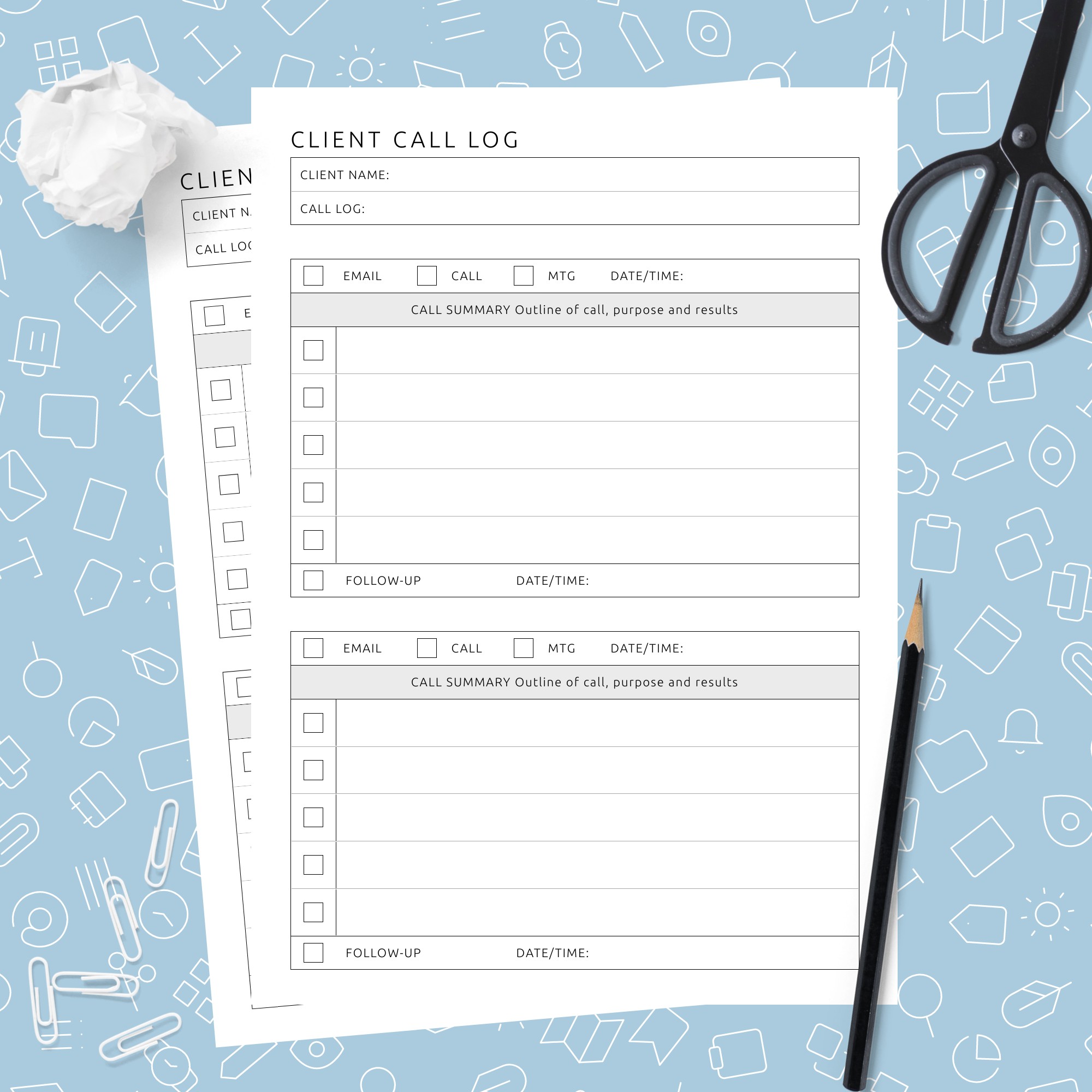 Client Call Log Template Template - Printable PDF