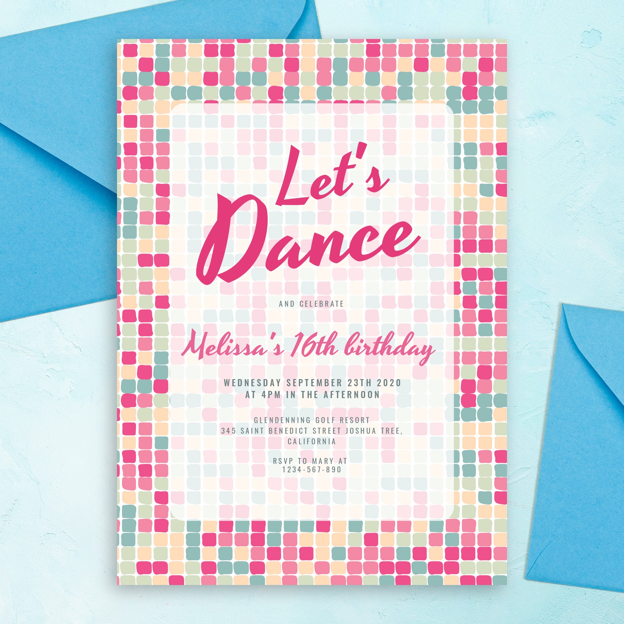 Colored Mosaic Pink Party Invitation Template Online Maker