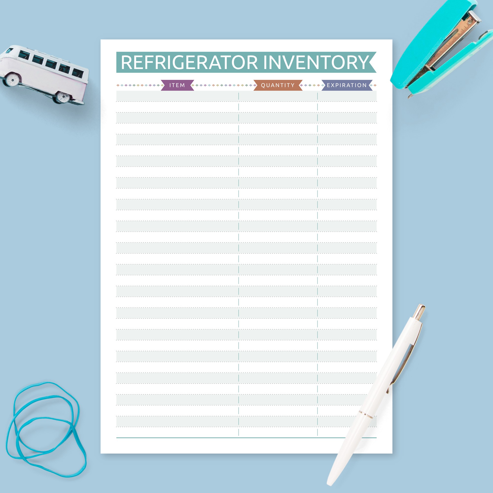 Colored Refrigerator Inventory Template - Printable PDF