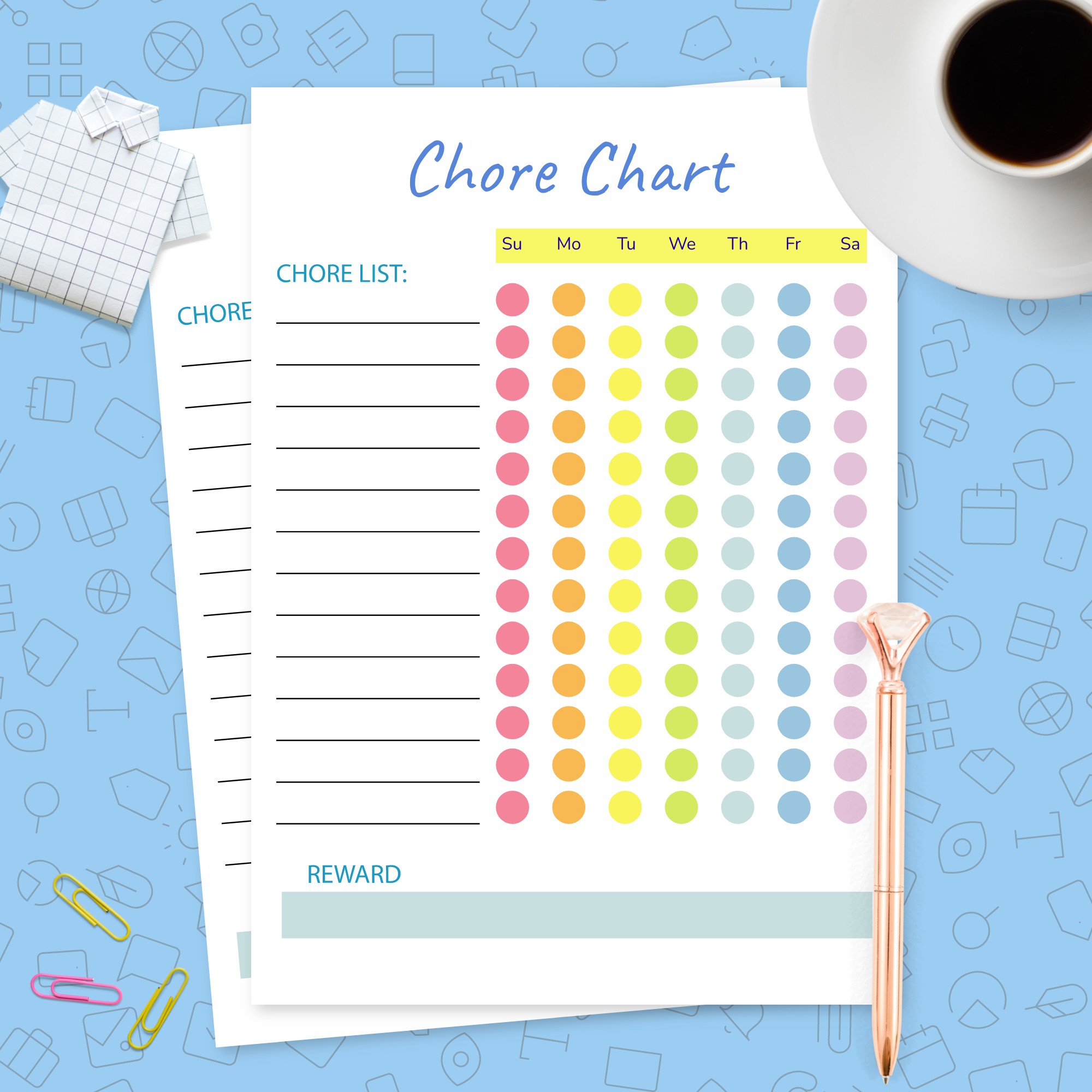 Colored Weekly Chore Chart Template Template - Printable PDF