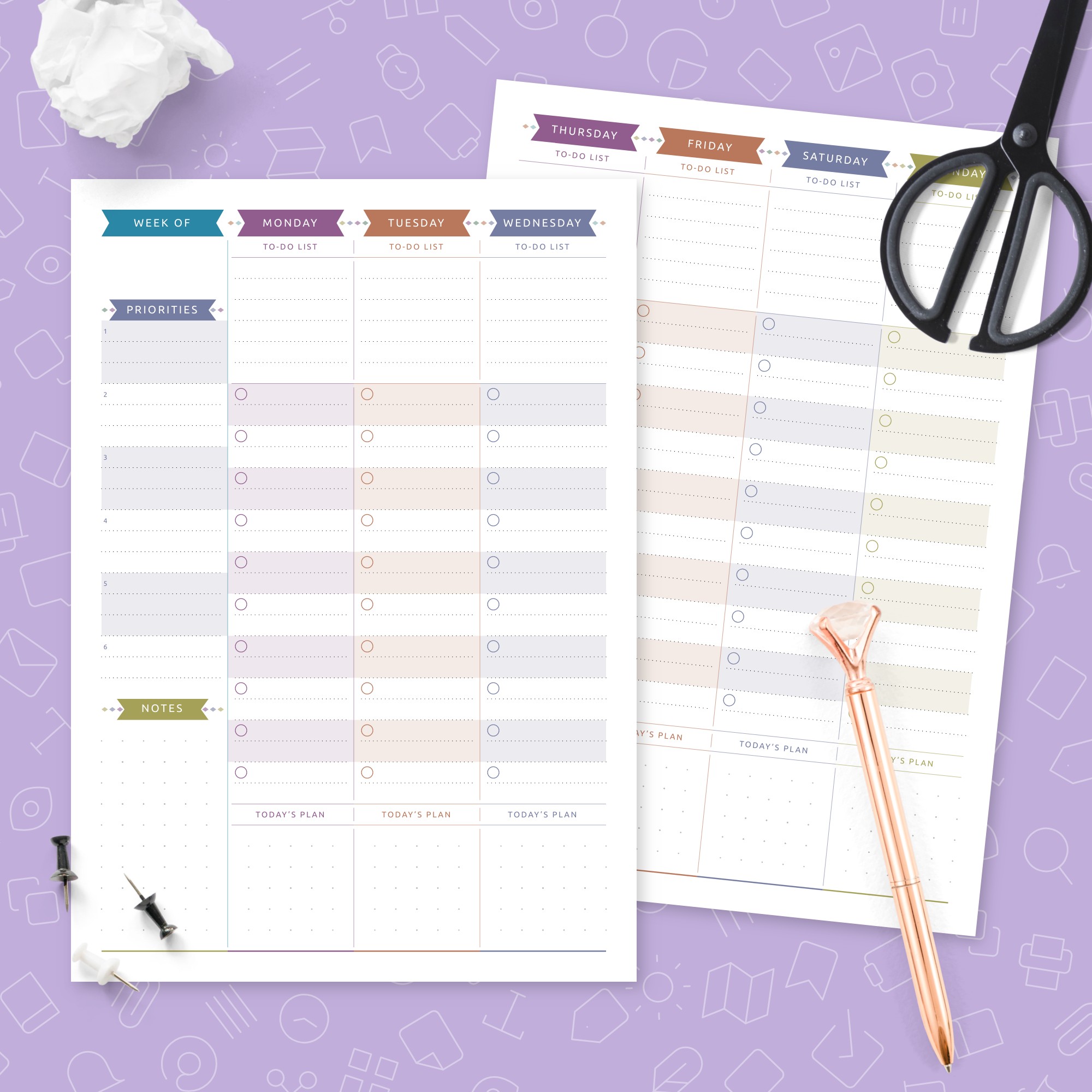 Colored Weekly To-Do & Priorities Template - Printable PDF