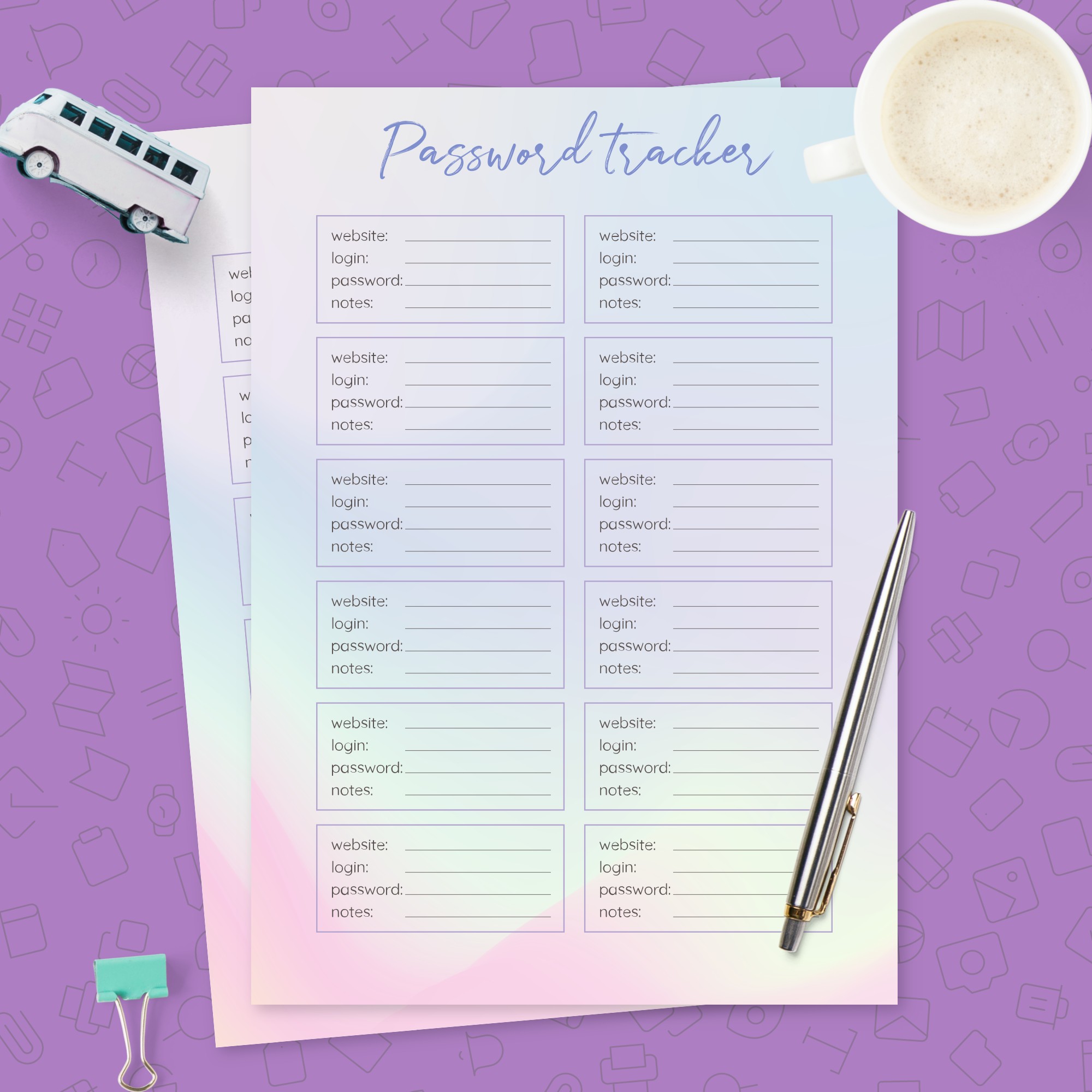 Colorful Password Tracker Template Template - Printable PDF