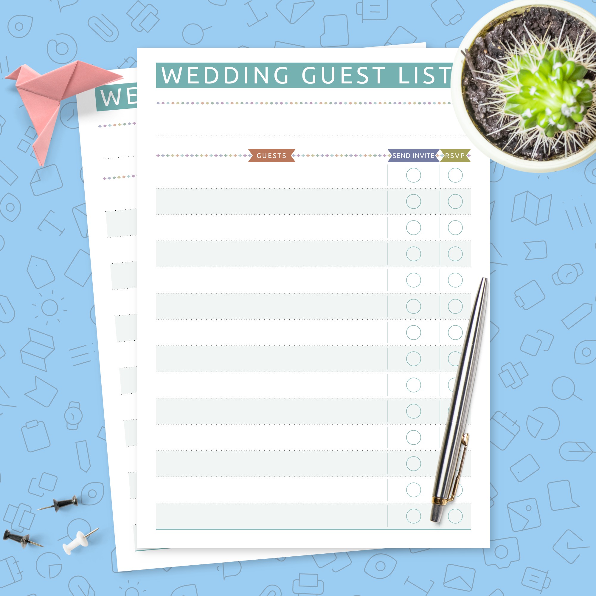 Colorful Wedding Guest List Template - Printable PDF