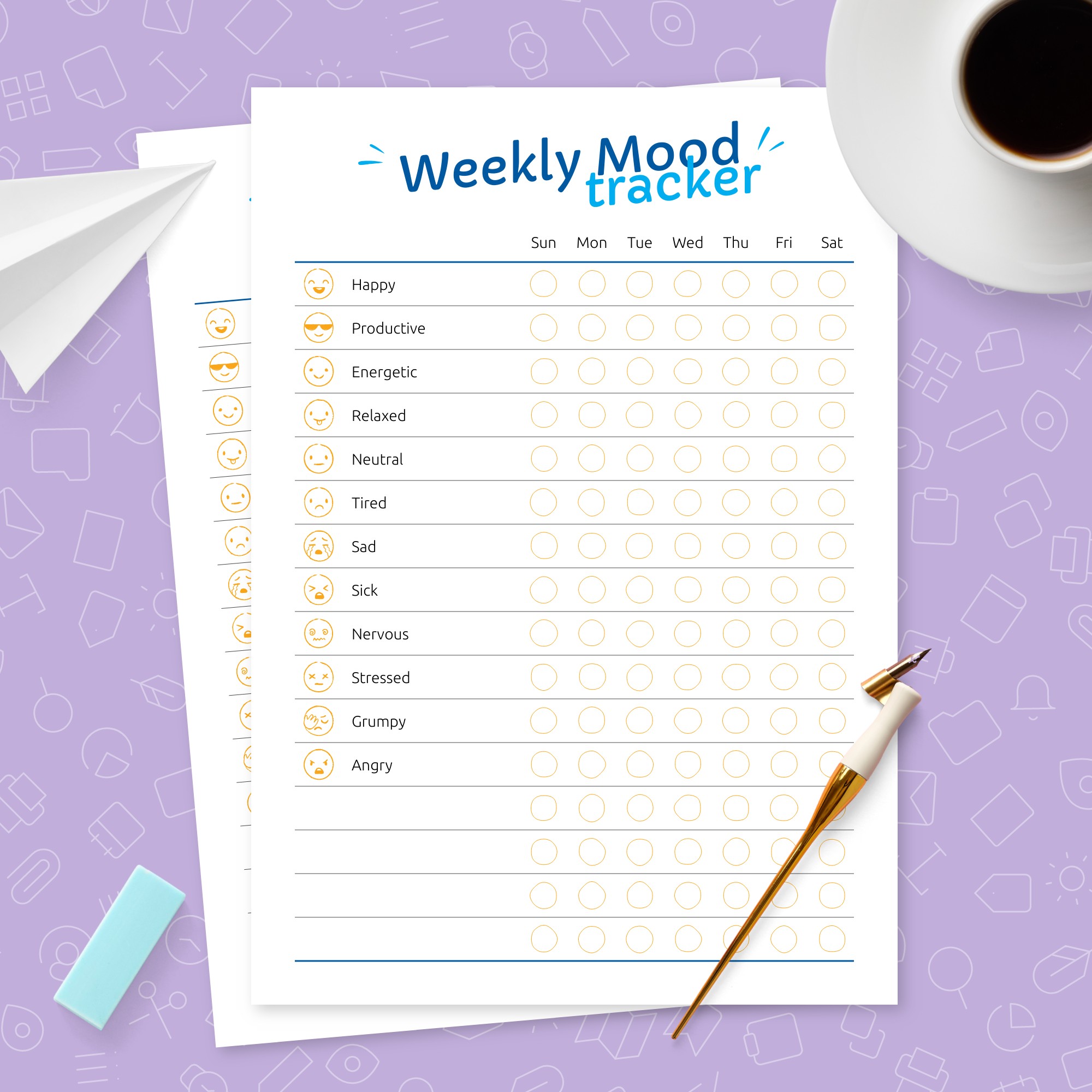 Cool Weekly Mood Tracker Template - Printable PDF