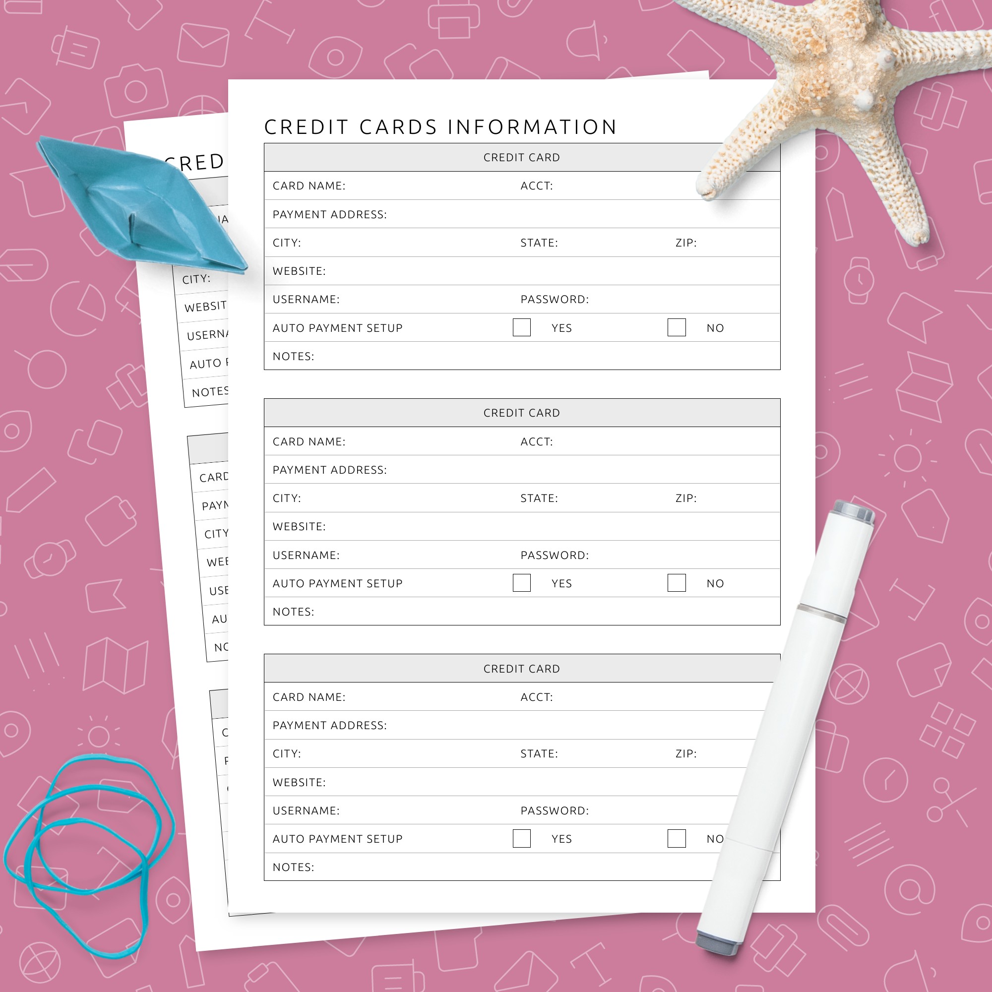 Credit Cards Information Template Template - Printable PDF