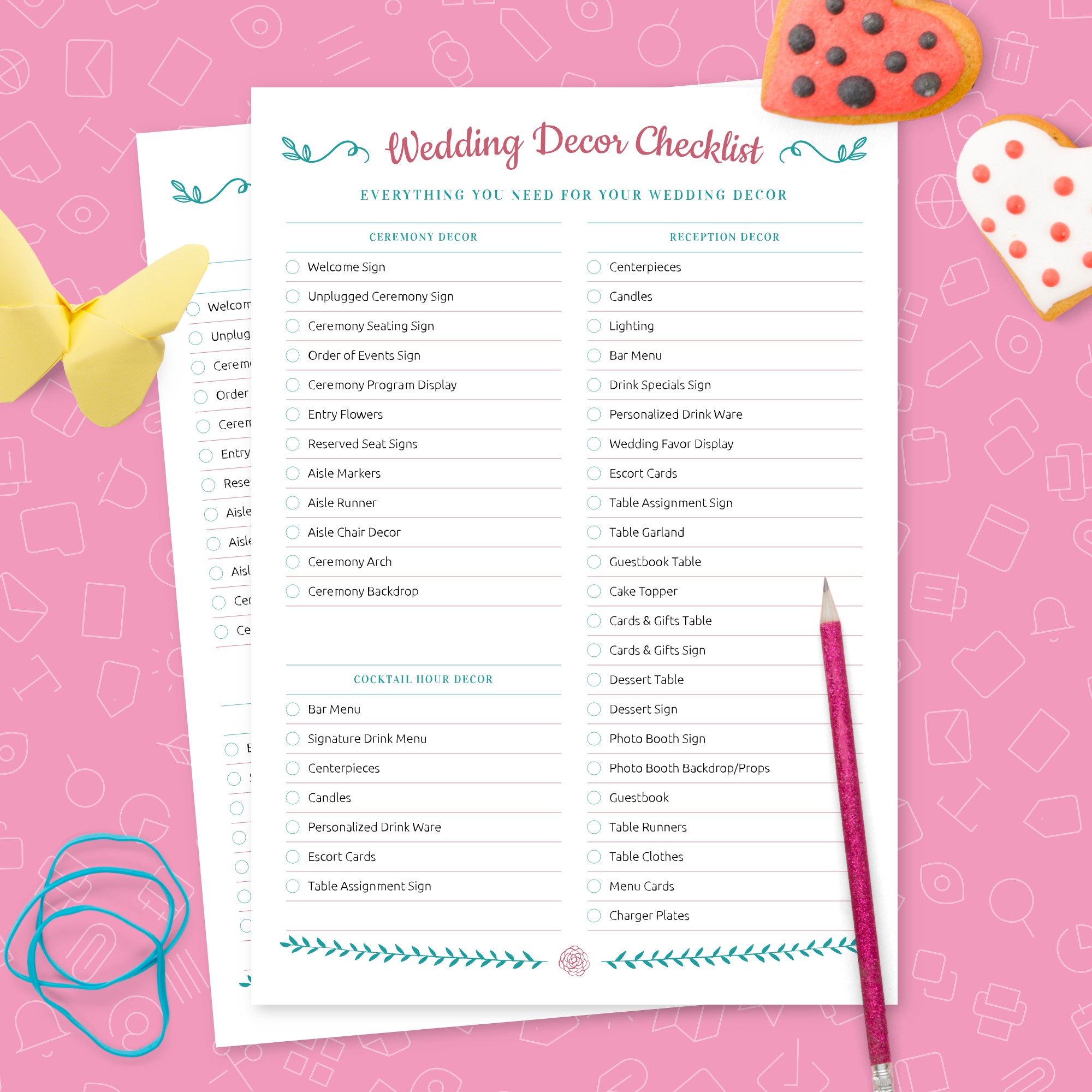Cute Wedding Decorations Checklist Template - Printable PDF