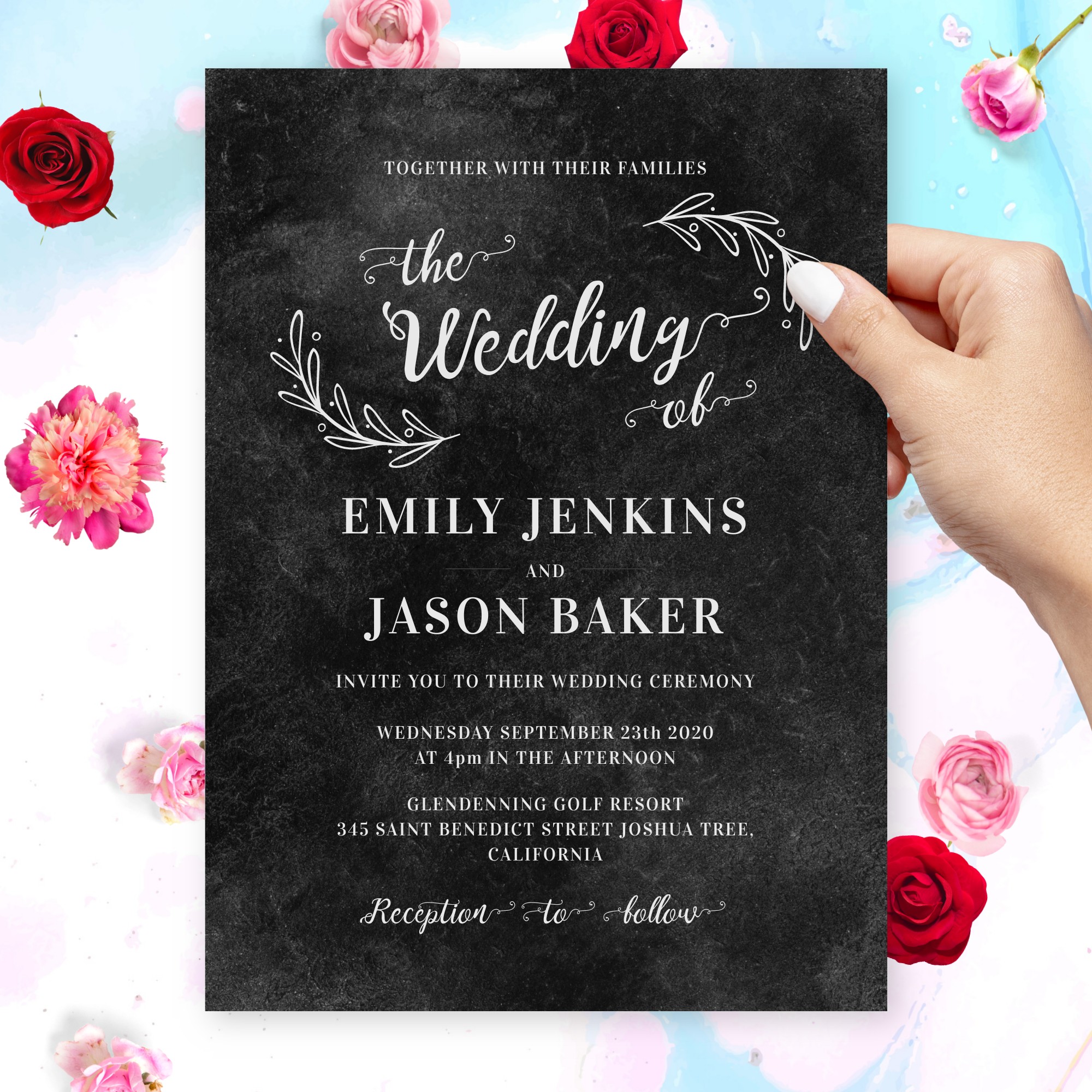 Dark Style Chalkboard Wedding Invitation Template Online Maker