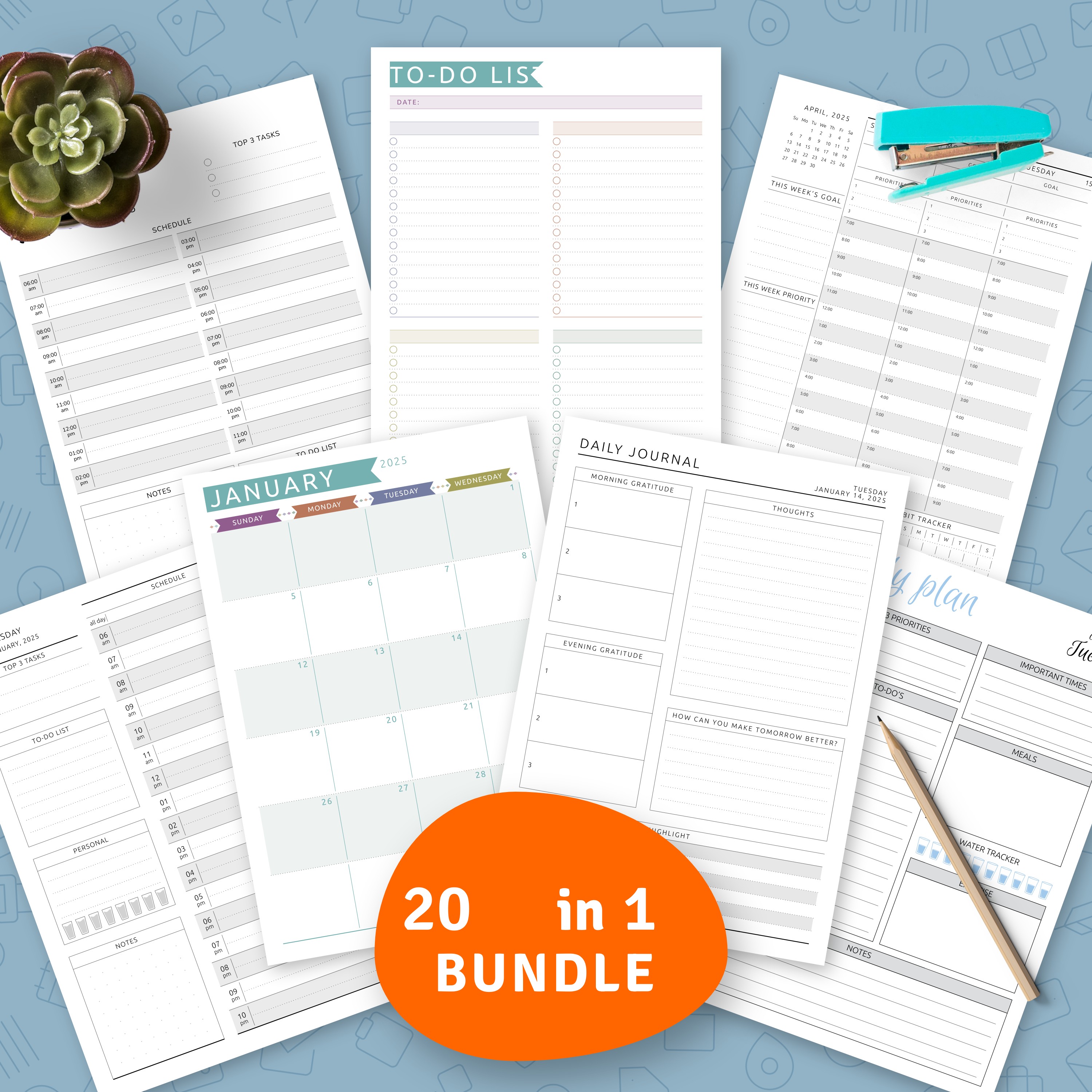 Dated Daily Planner Templates Bundle Template - Printable PDF