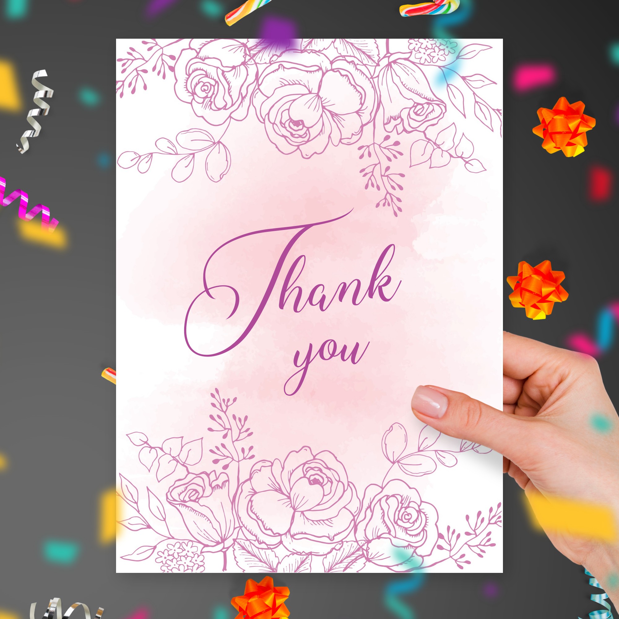Delicate Roses Bouquet Thank You Card Template Editable Online