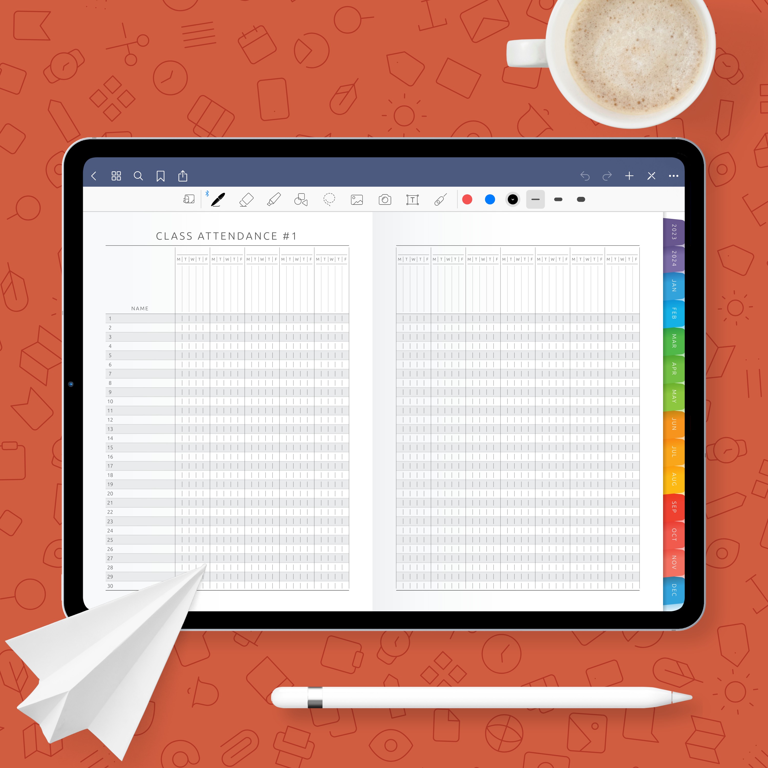 Digital Class Attendance Sheet for handwriting apps - download for your ...