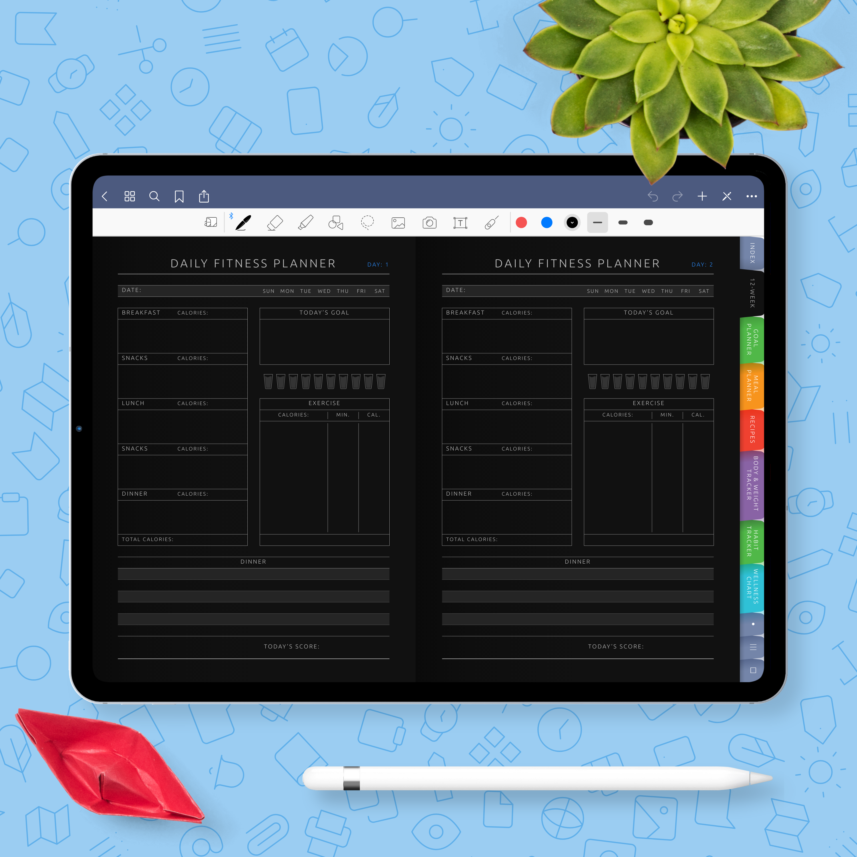 Digital Fitness Planner (Dark) for: GoodNotes; Notability; iPad; Android