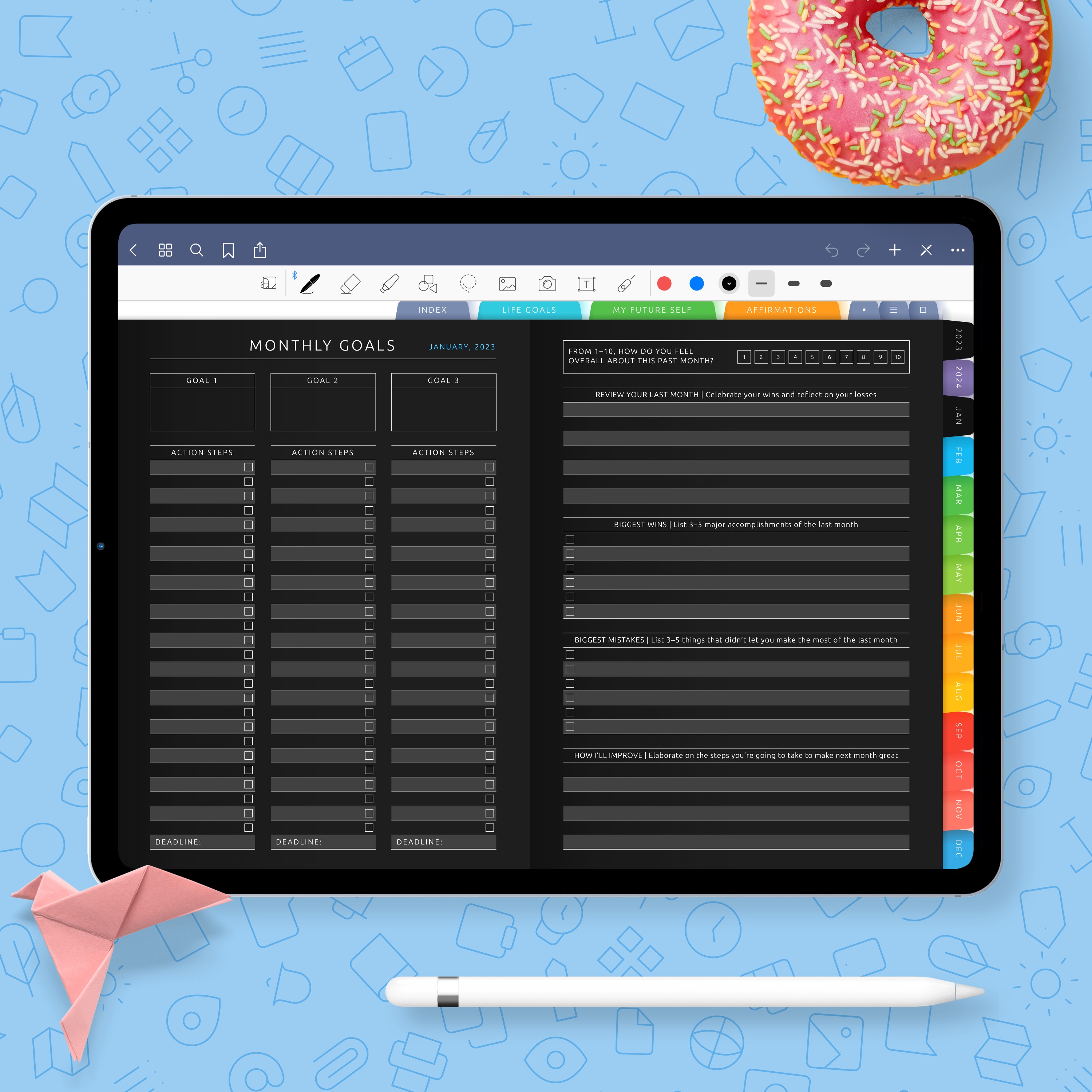 Digital Goal Planner (Dark Theme) for handwriting apps - download for ...