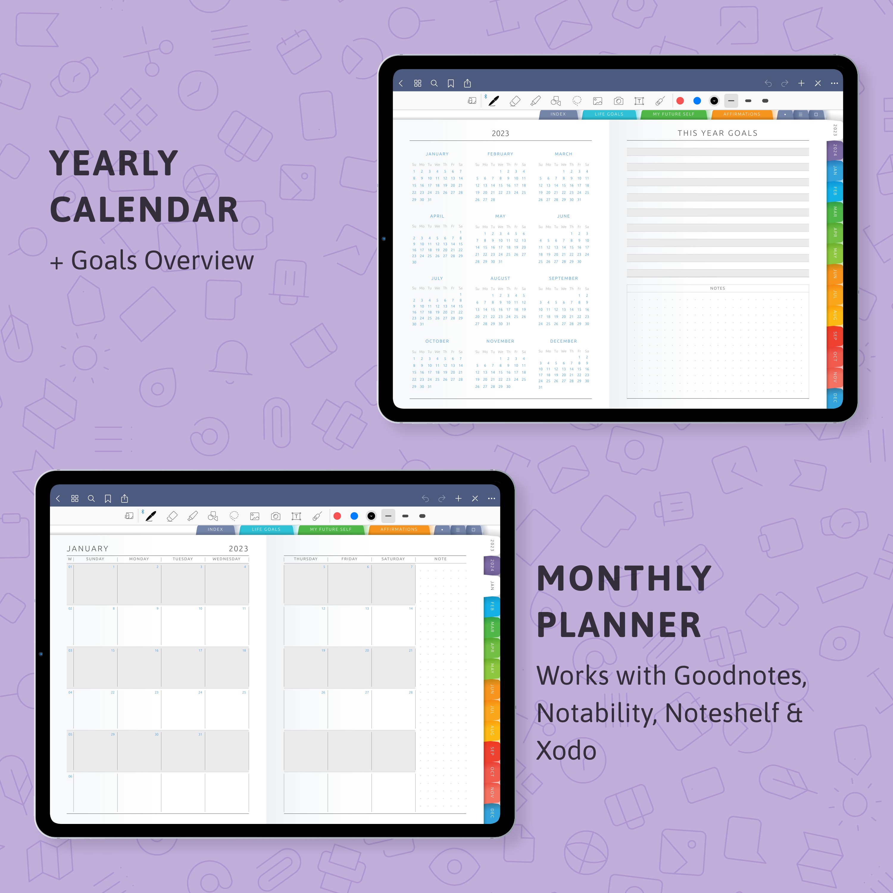 Digital Goal Planner (Light Theme) for handwriting apps - download for ...
