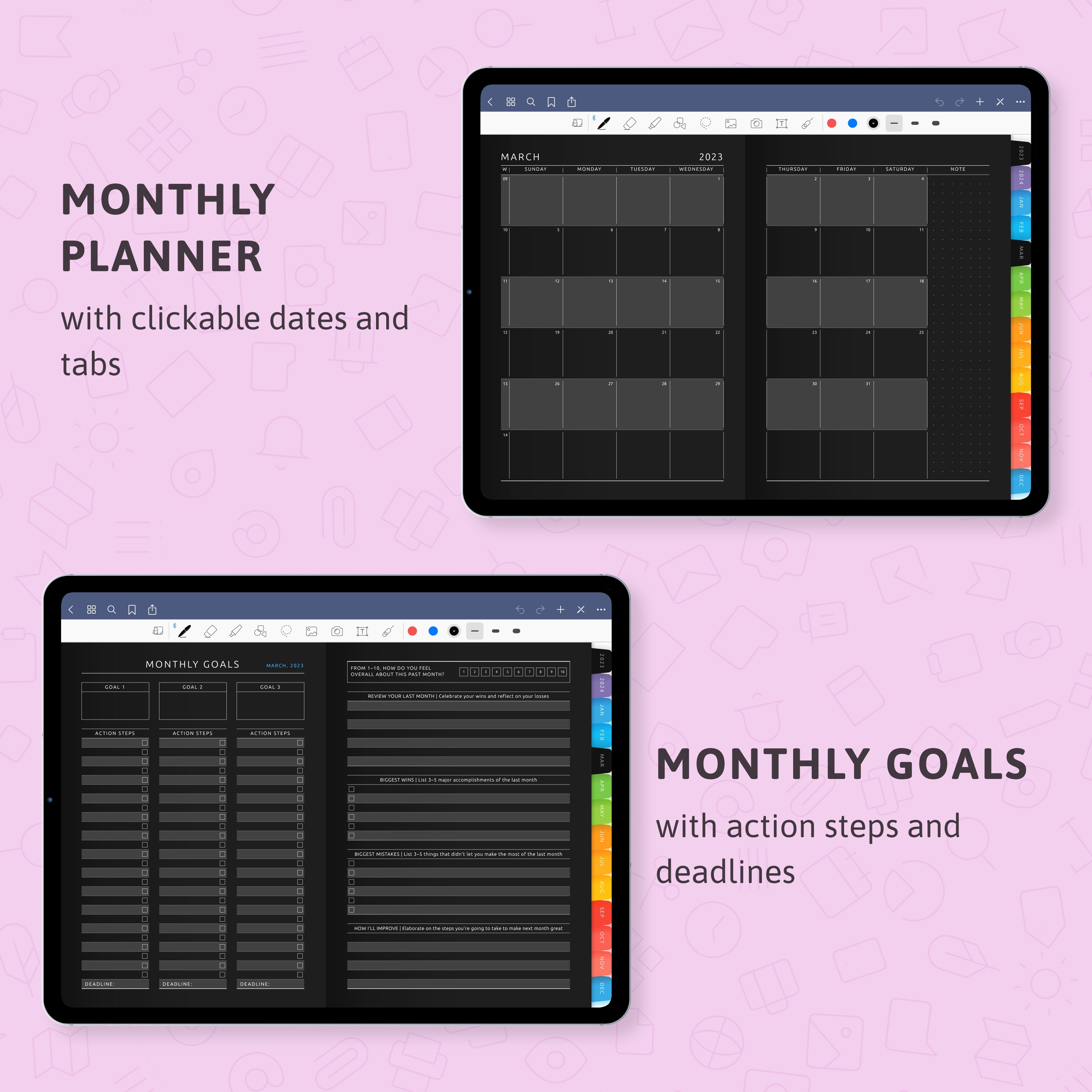 Digital Goal Setting Planner PDF for: GoodNotes; Notability; iPad; Android