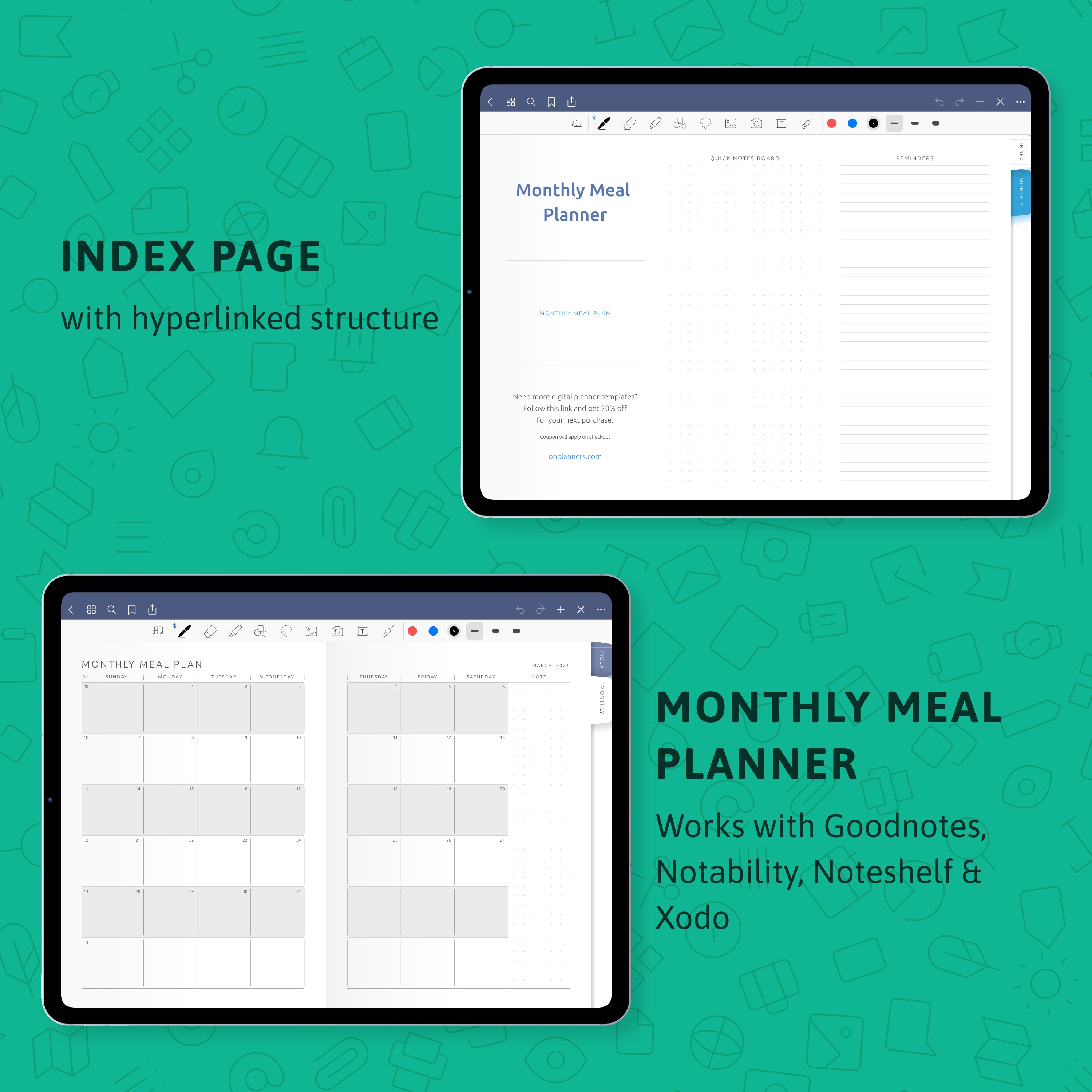 Digital Monthly Meal Planner for handwriting apps - download for your ...