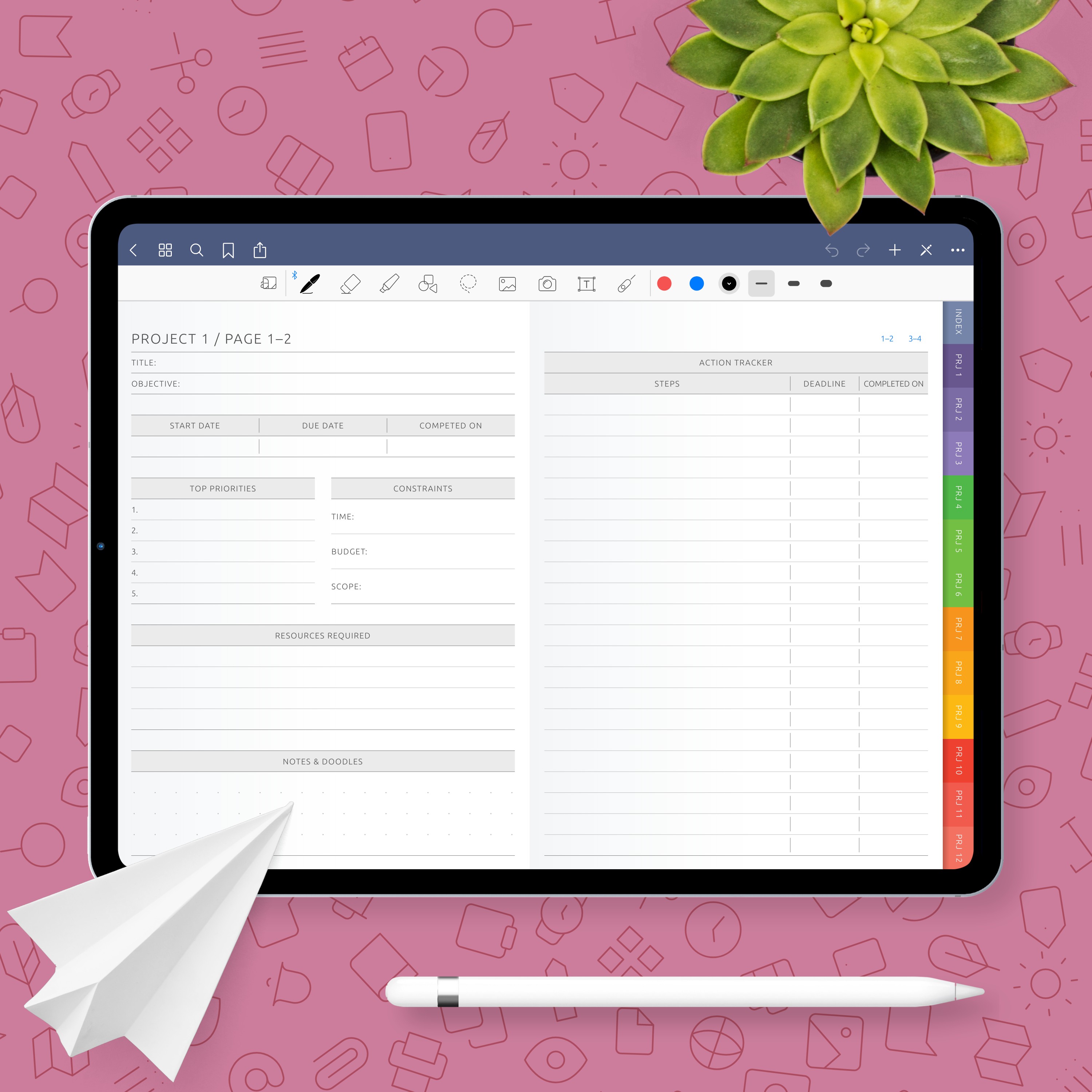 Digital Project Planner with Sections for handwriting apps - download ...