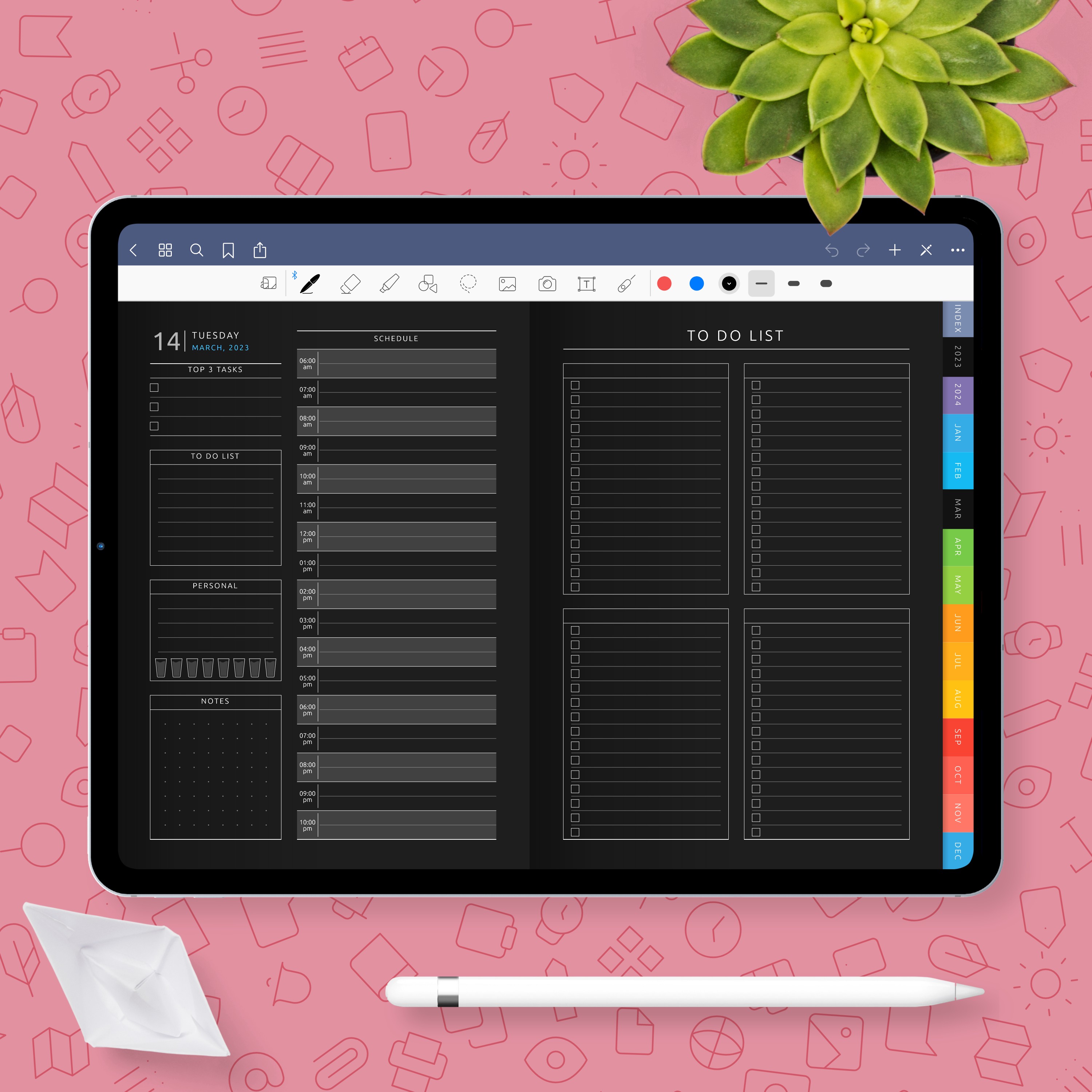 Digital Schedule Planner PDF for: GoodNotes; Notability; iPad; Android