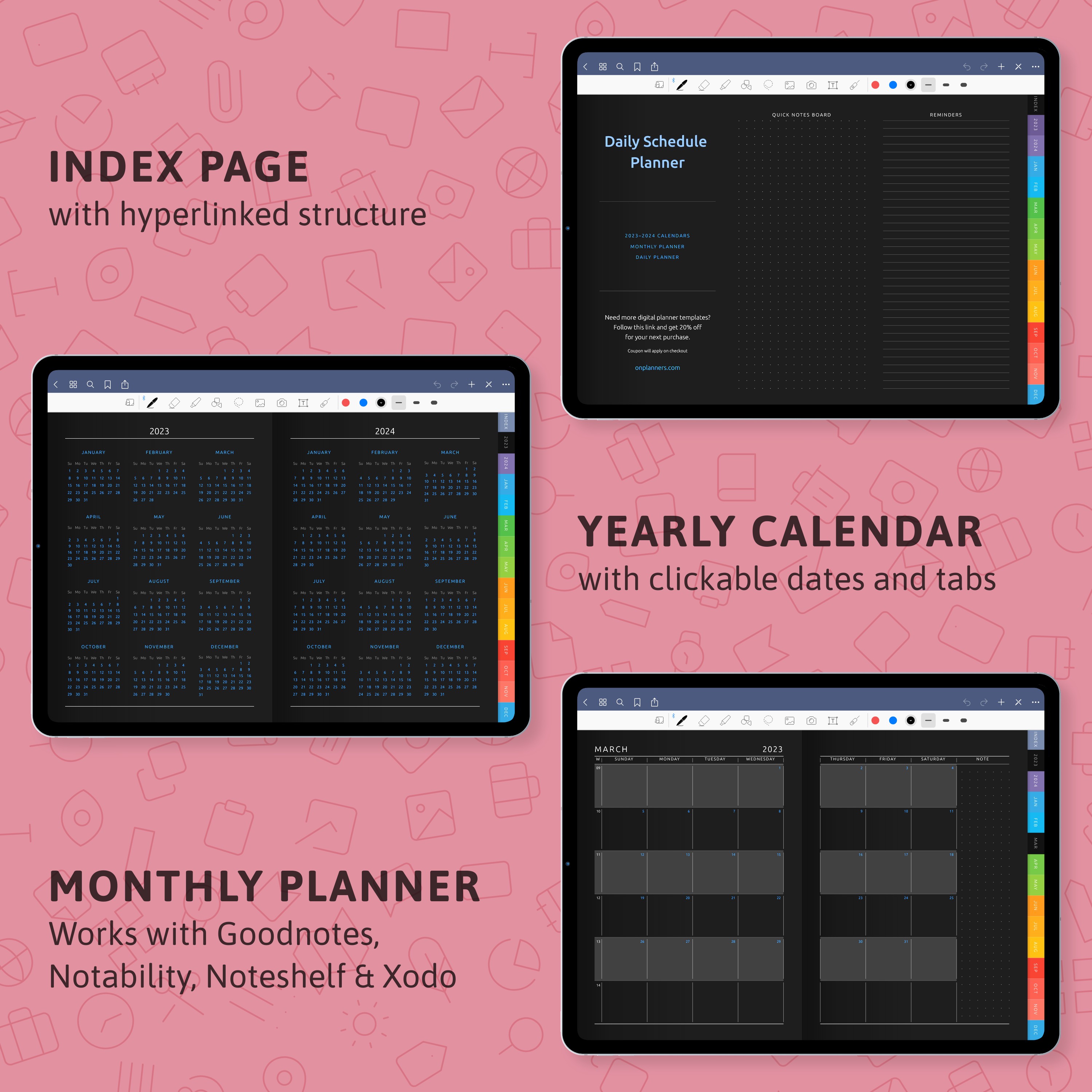 Digital Schedule Planner PDF for: GoodNotes; Notability; iPad; Android