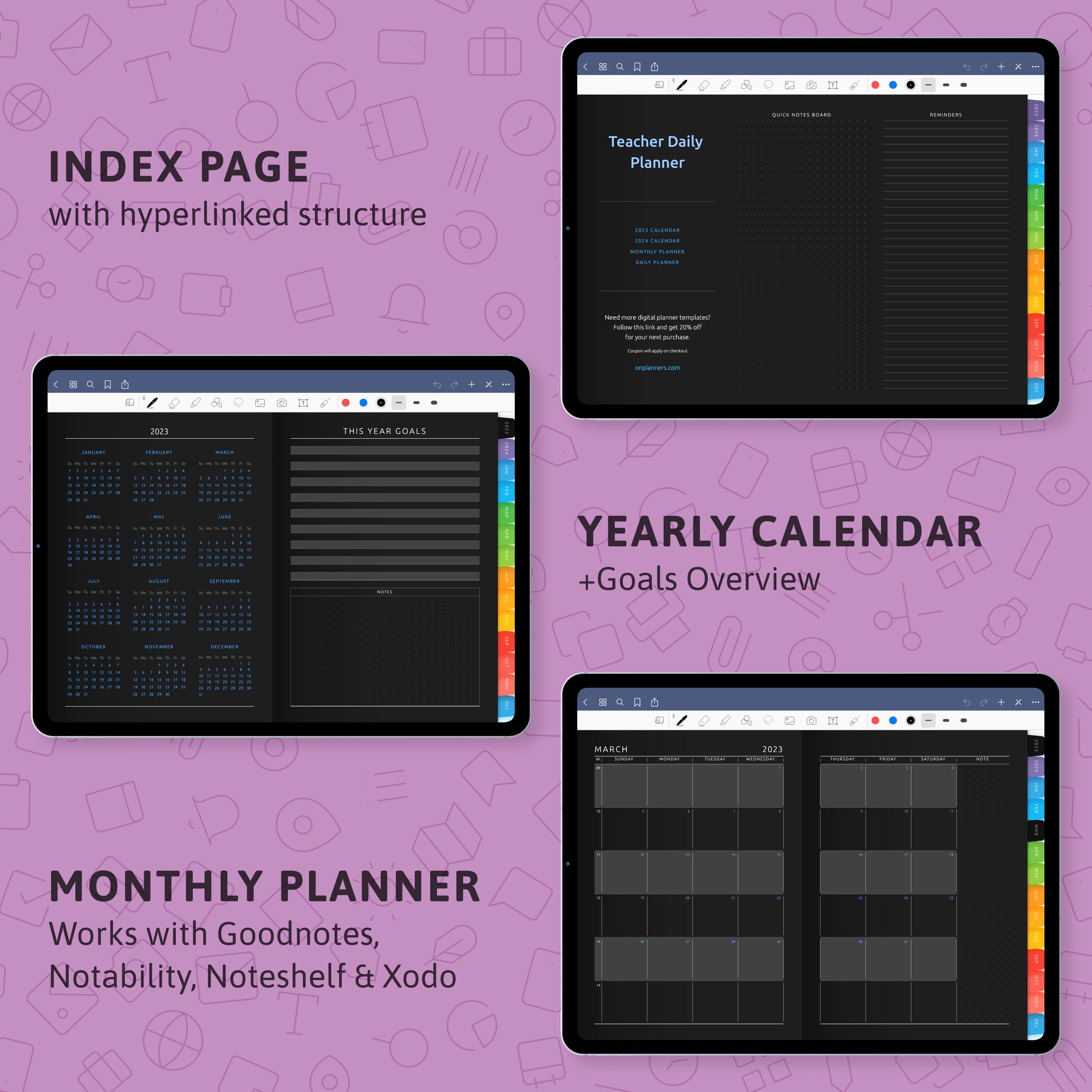 Digital Teacher Daily Planner PDF for: GoodNotes; Notability; iPad; Android