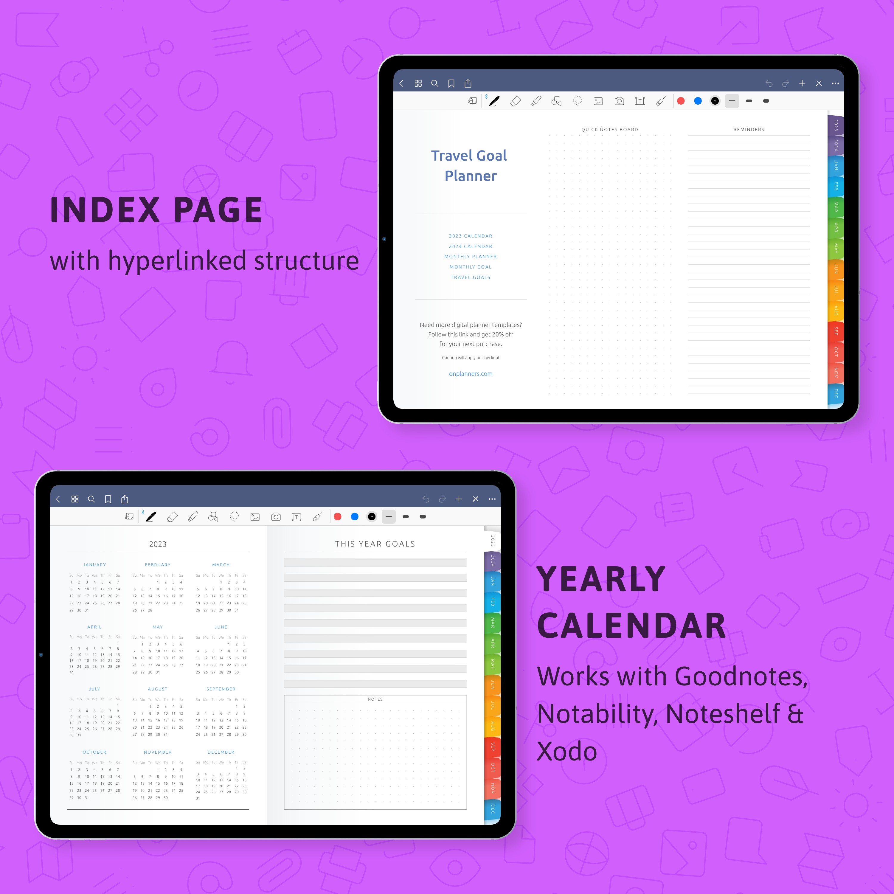 Digital Travel Goal Planner Template for: GoodNotes; Notability; iPad ...