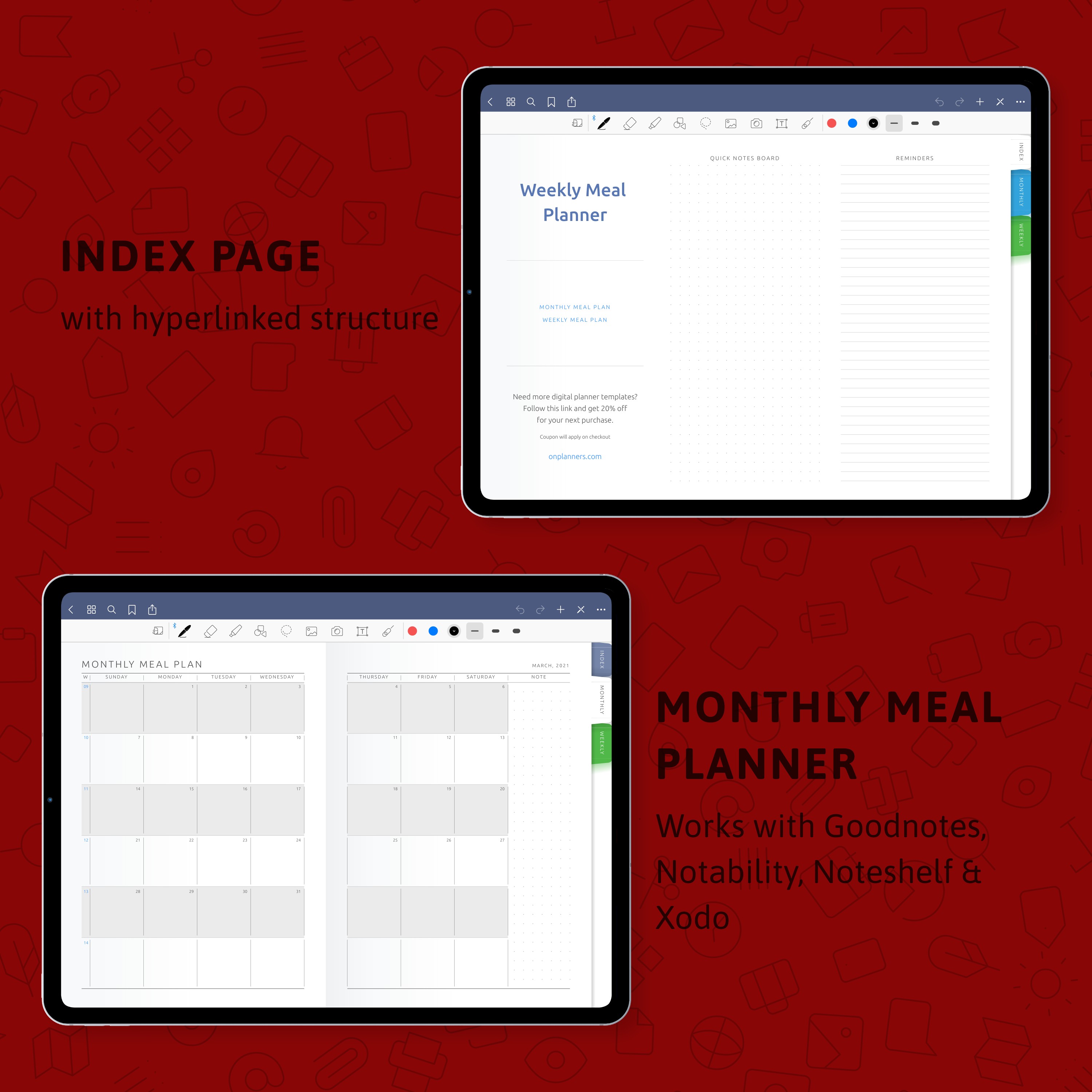 Digital Weekly Meal Planner for handwriting apps - download for your ...