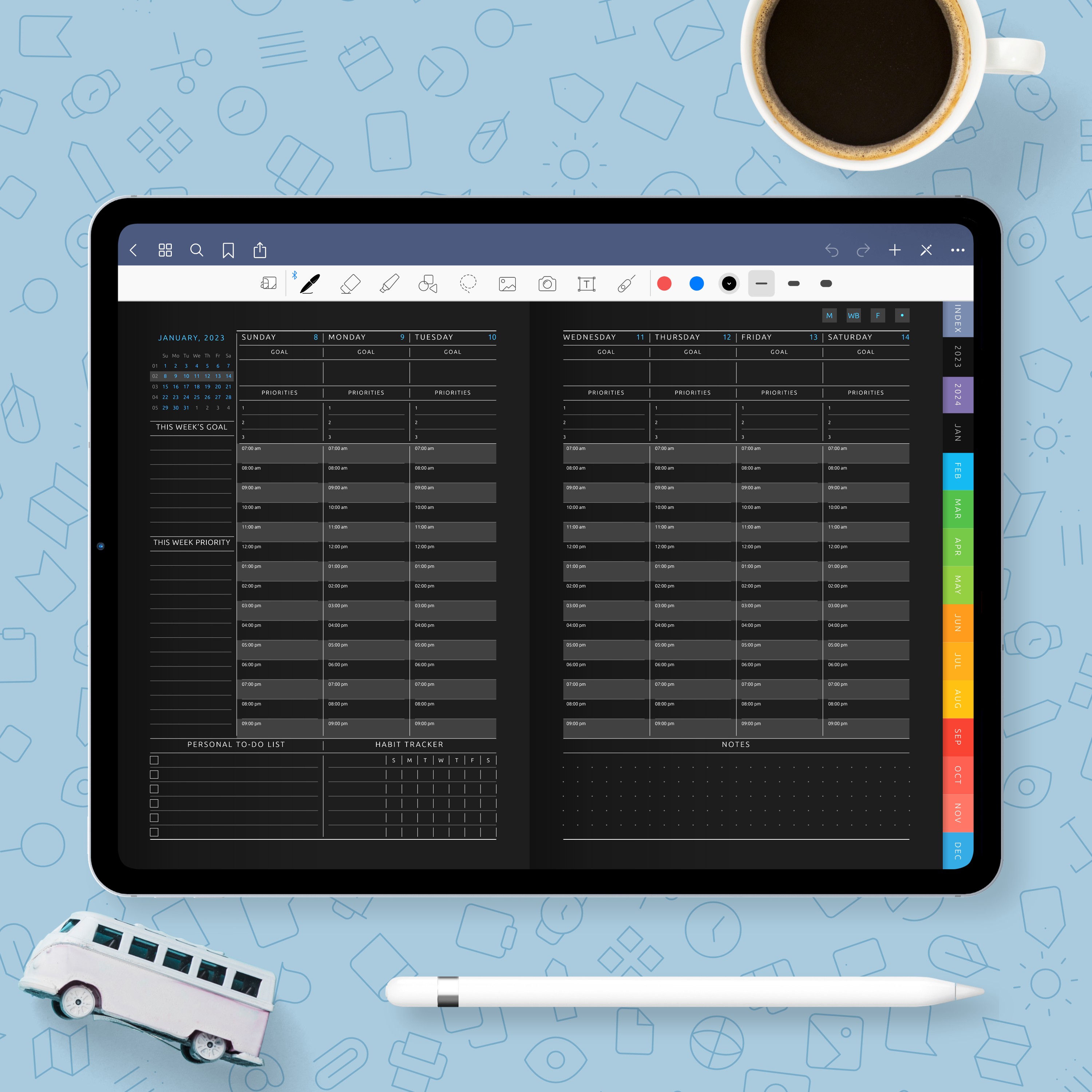 Digital Weekly Planner (Dark Theme) for handwriting apps - download for ...