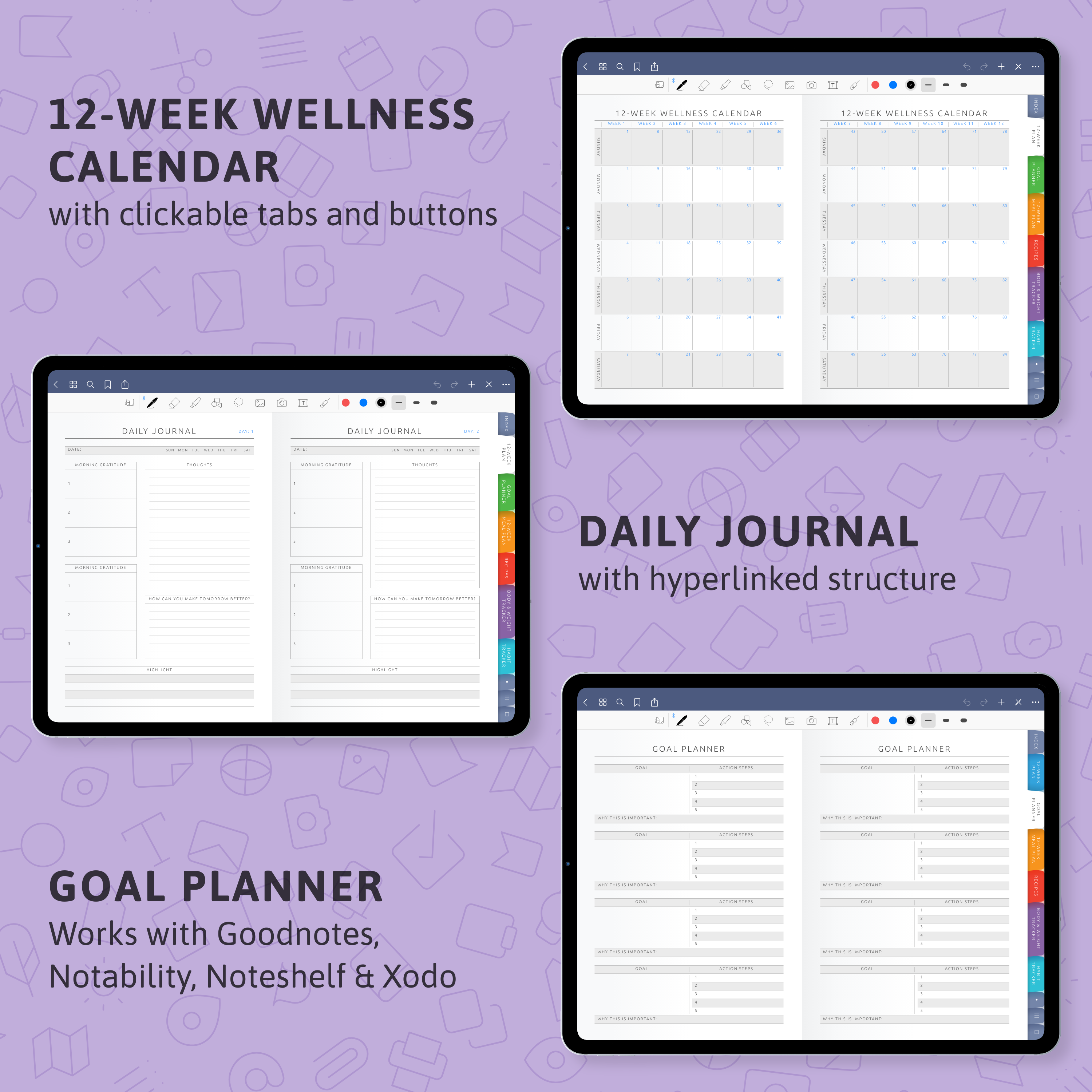 Digital Wellness Planner (Light Theme) for handwriting apps - download ...