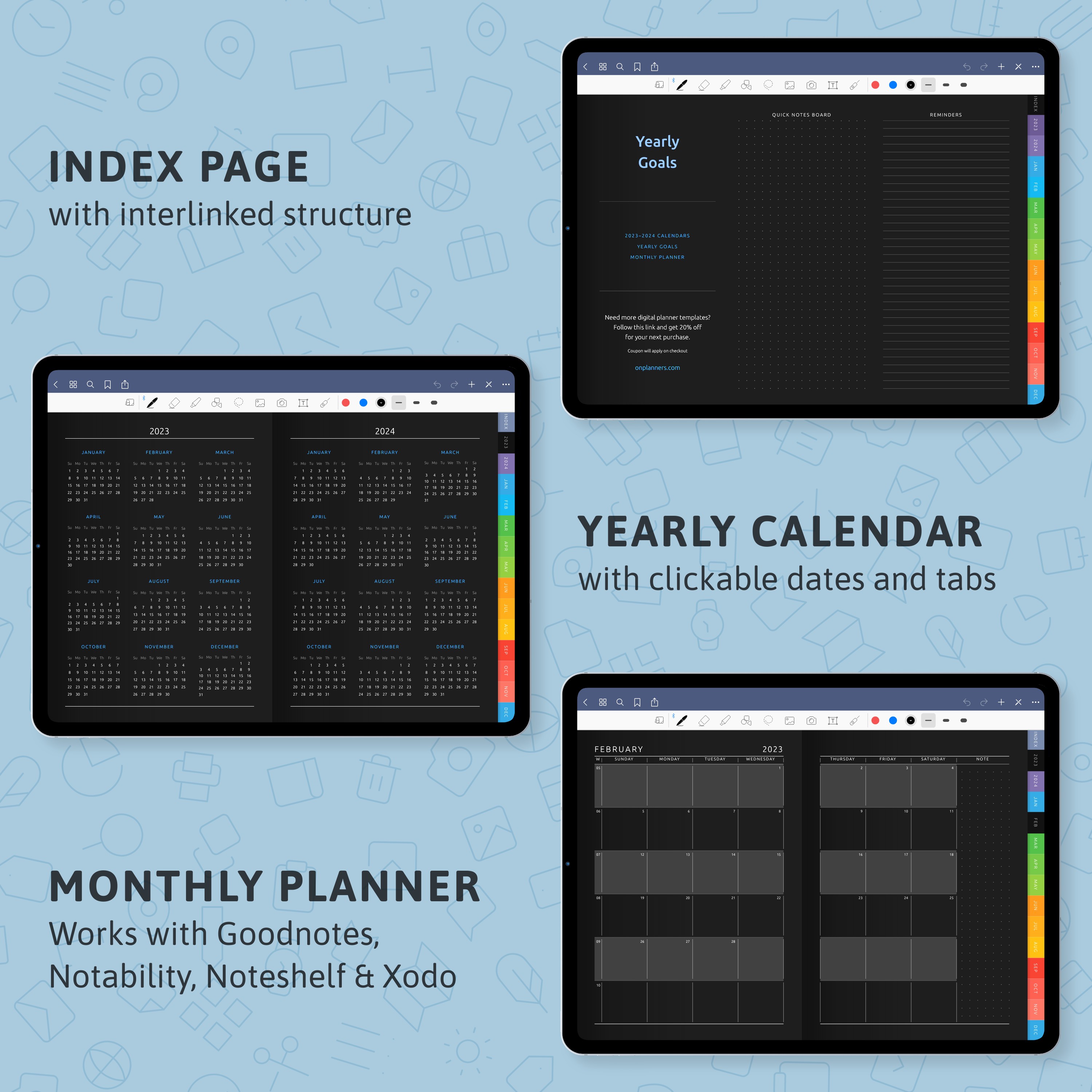 Digital Yearly Goal Planner PDF for: GoodNotes; Notability; iPad; Android