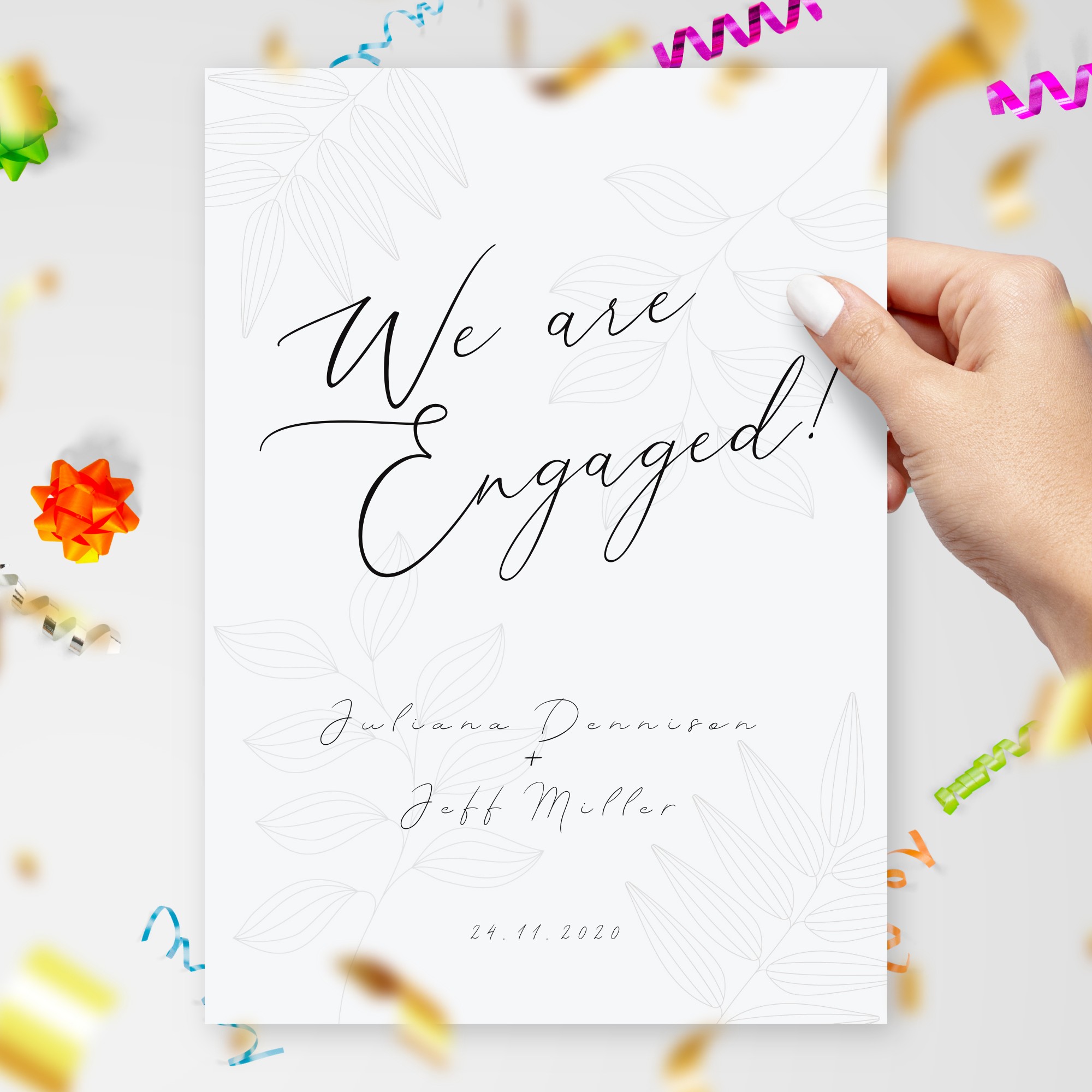 Elegant White Engagement Announcement Card Template Online Maker
