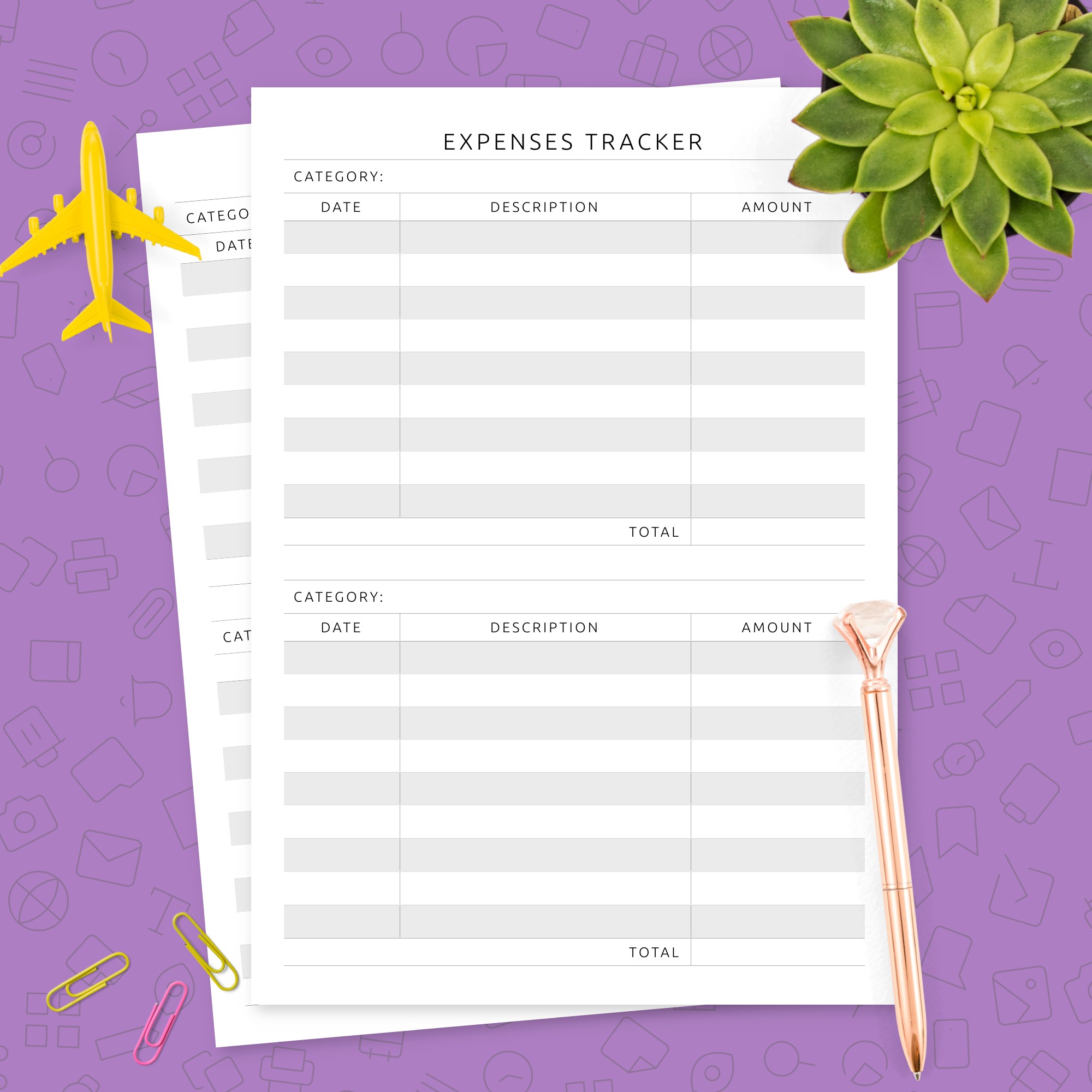 Expenses Tracker by Categories Template - Printable PDF