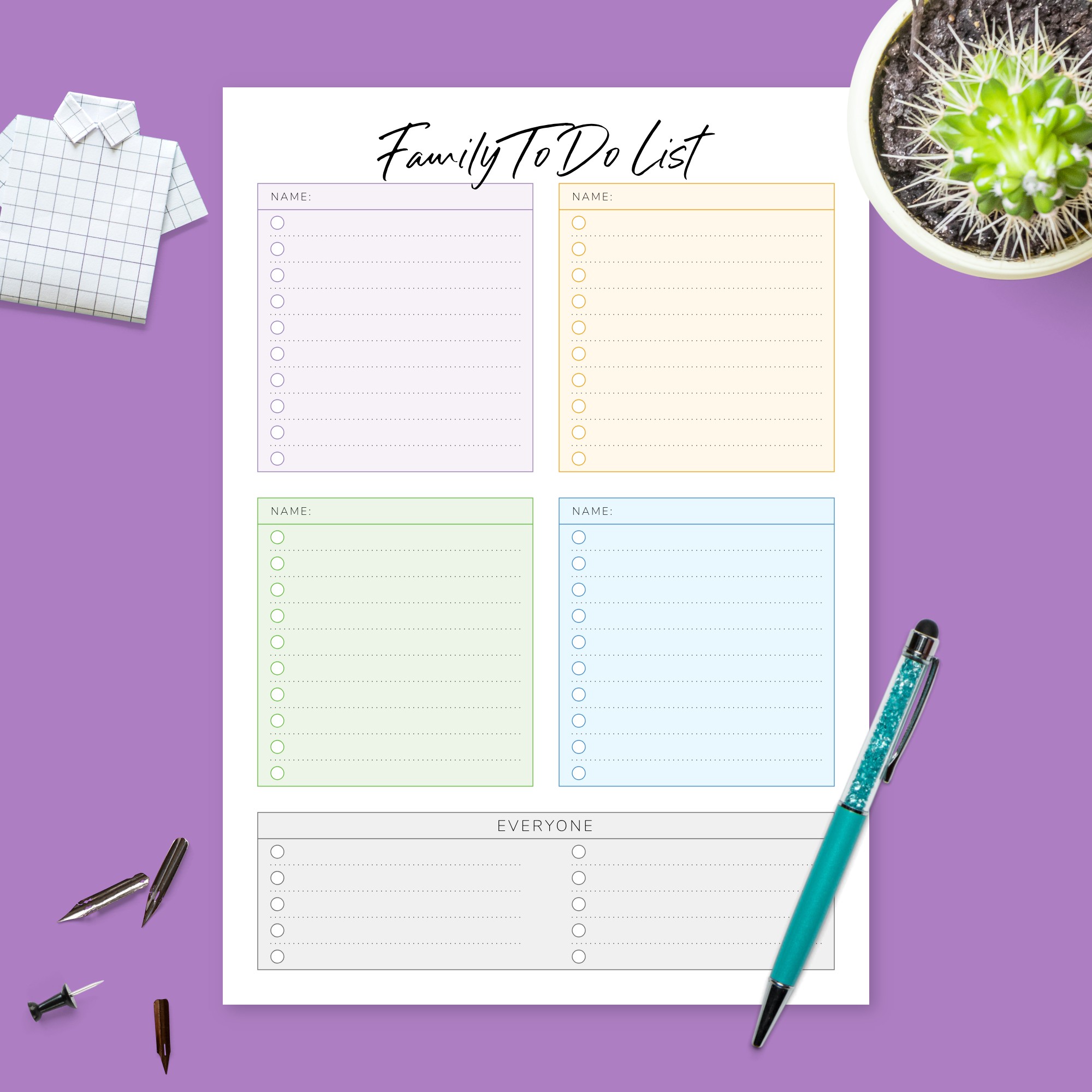 Family Schedule & To Do Checklist Template - Printable PDF