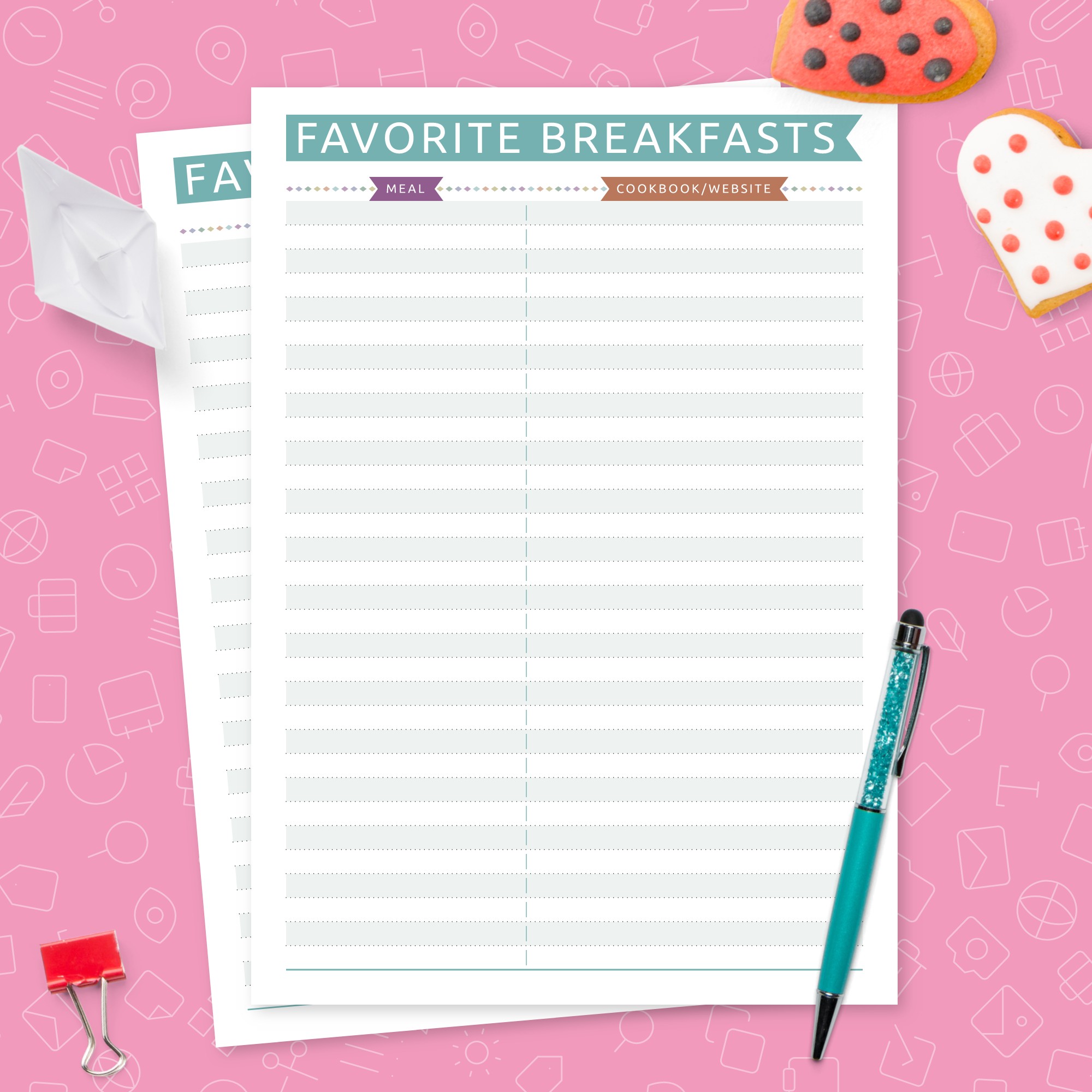 Favorite Recipes List - Casual Style Template - Download Printable PDF