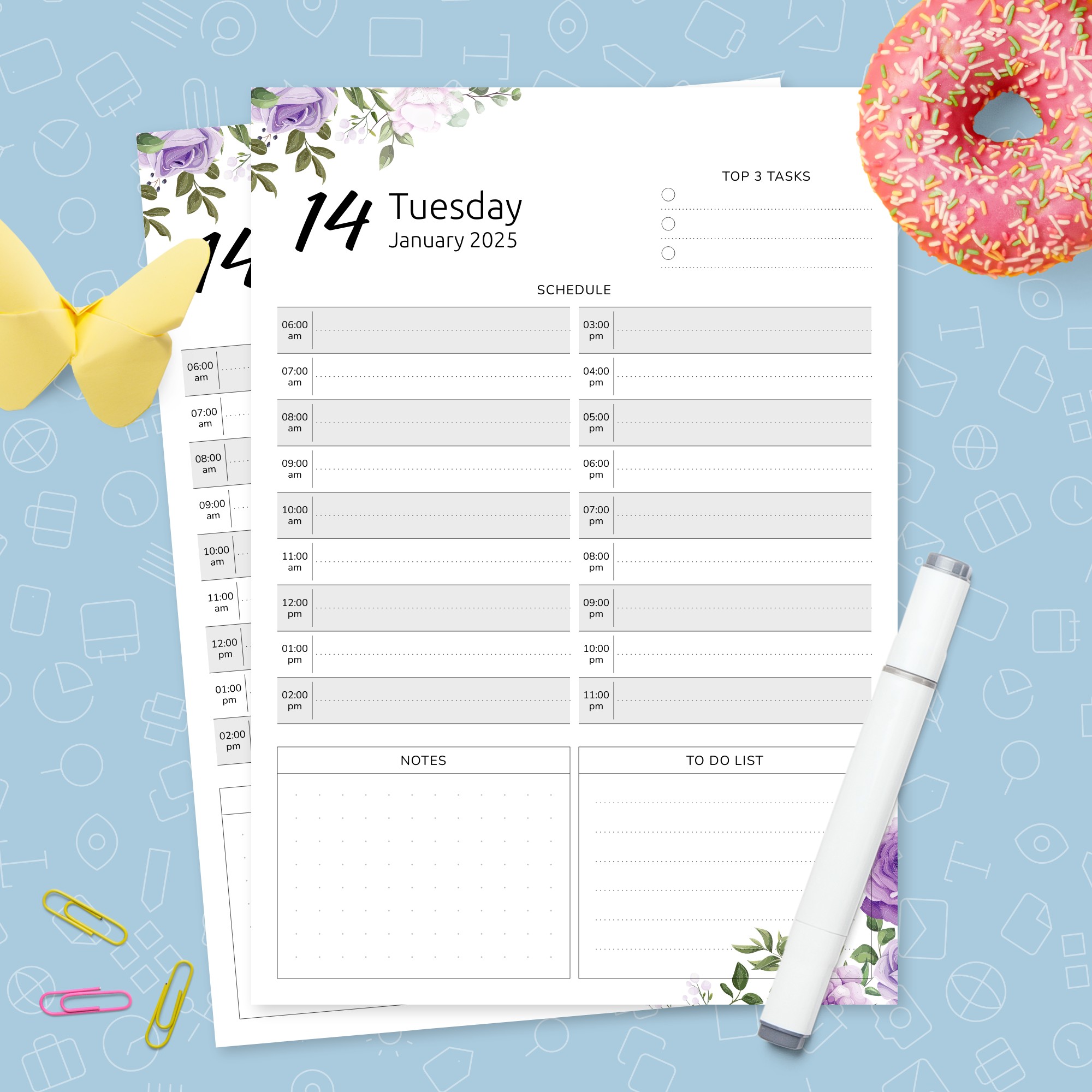 Floral Day Planner Template Template - Printable PDF