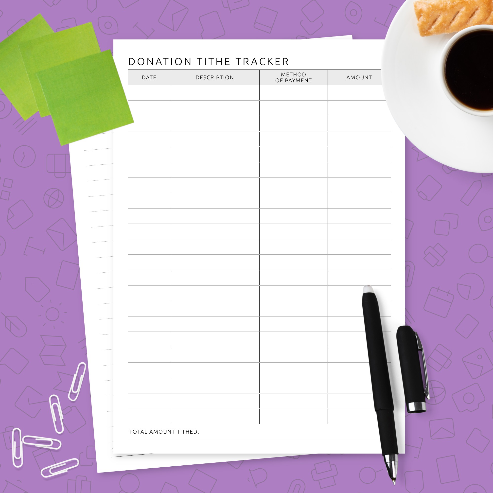 Formal Donation Tithe Log Template Template - Printable PDF