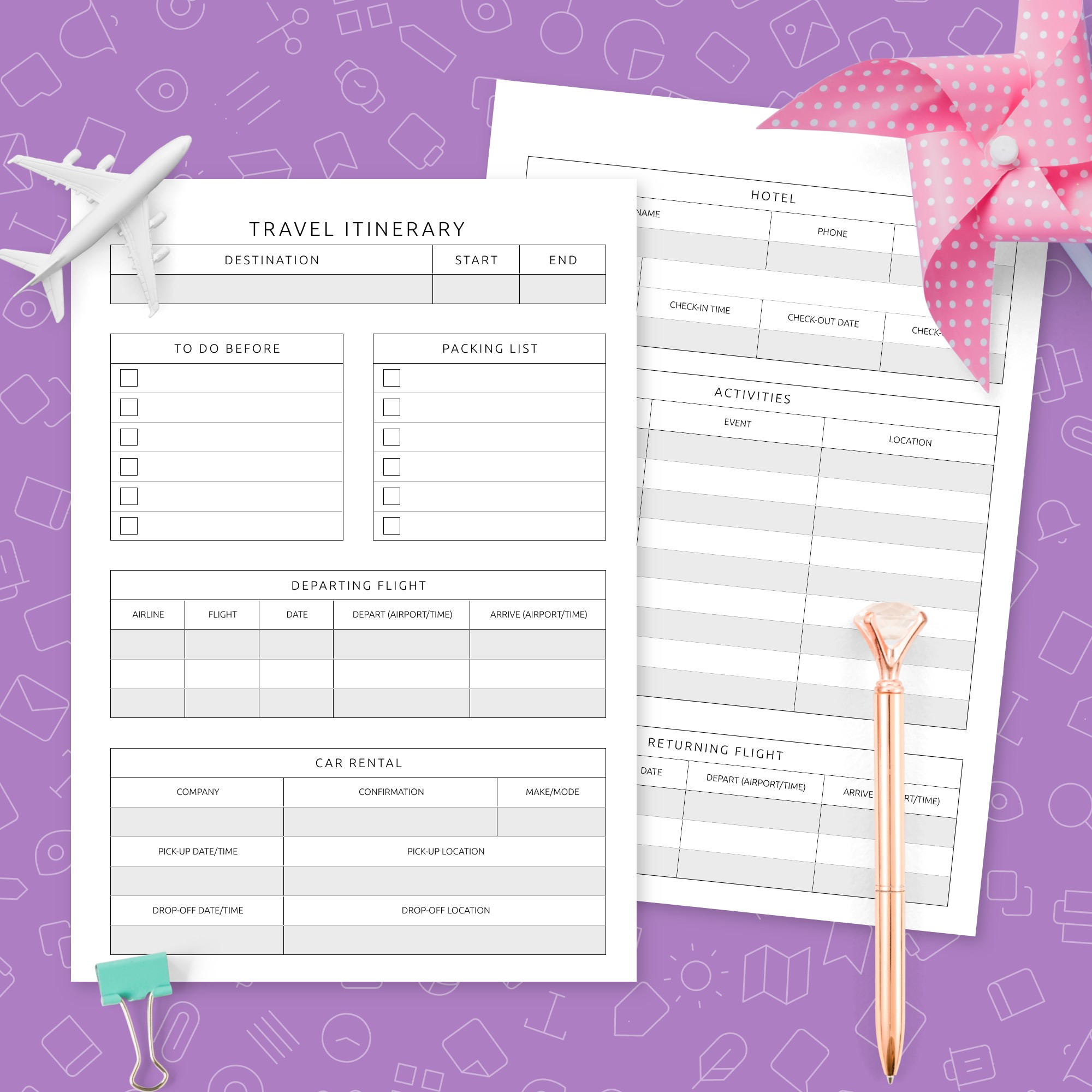 Formal Travel Itinerary Template - Download Printable PDF | Printsbery