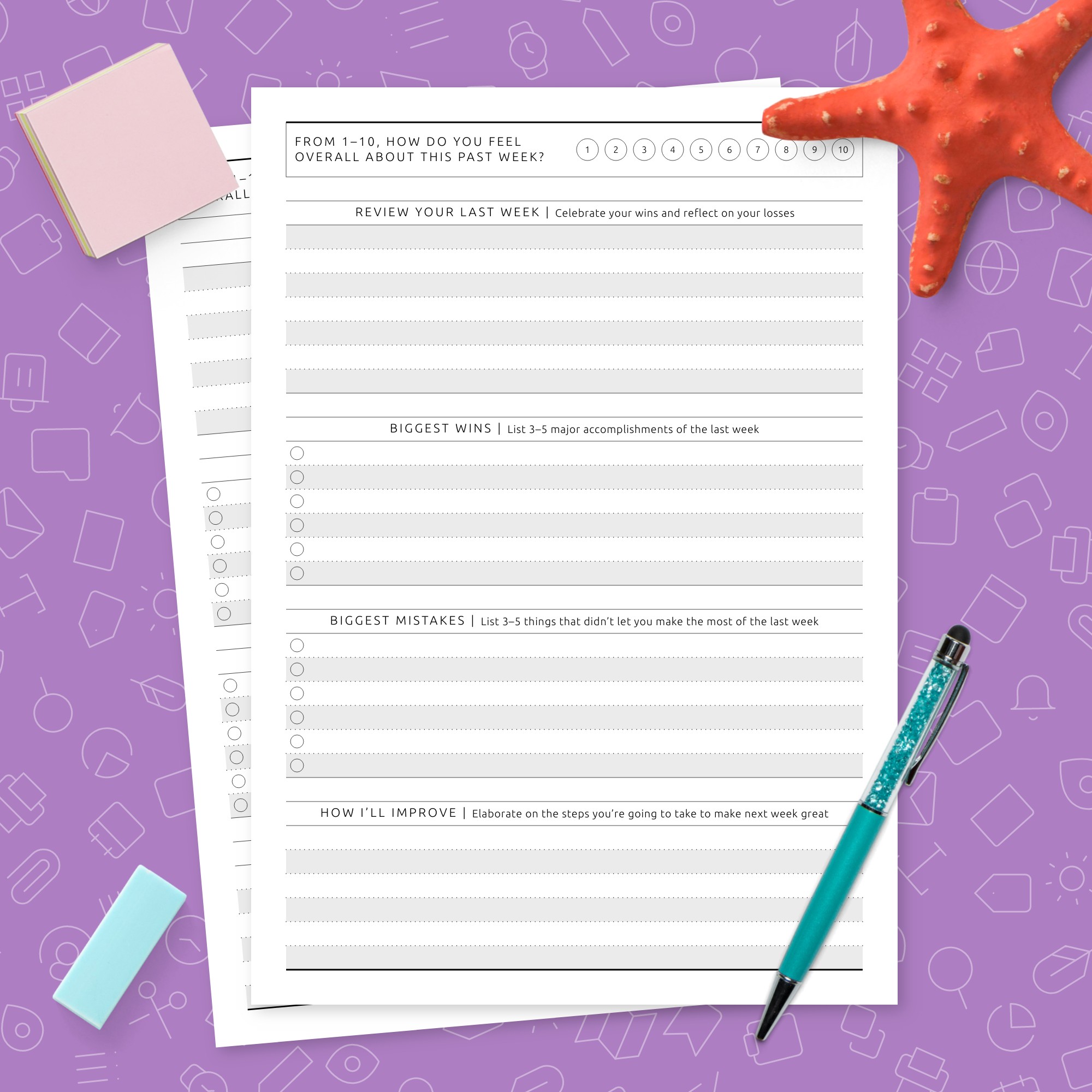 Formal Weekly Goals Performance Track Template - Printable PDF