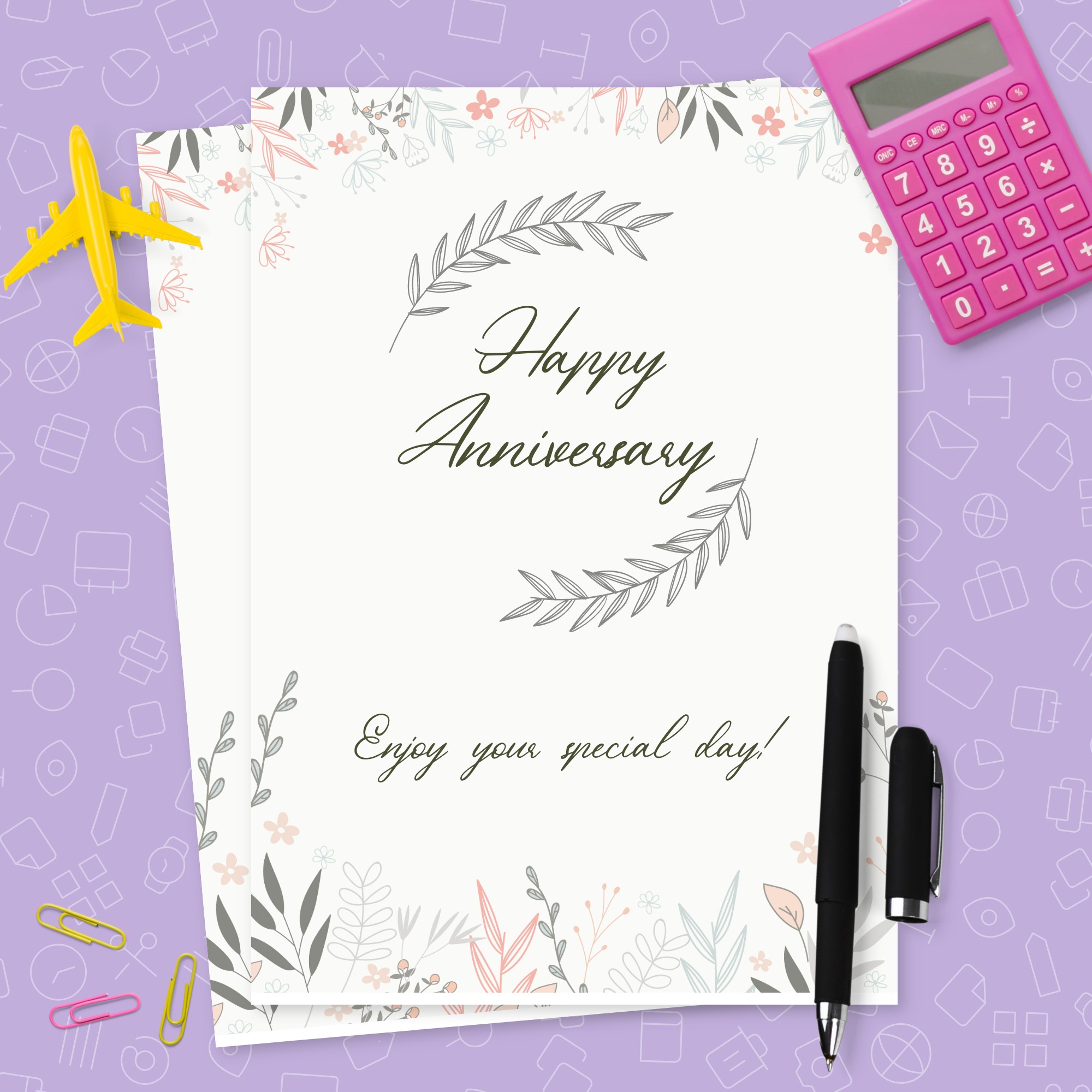 Gentle Botanical Anniversary Card Template Editable Online